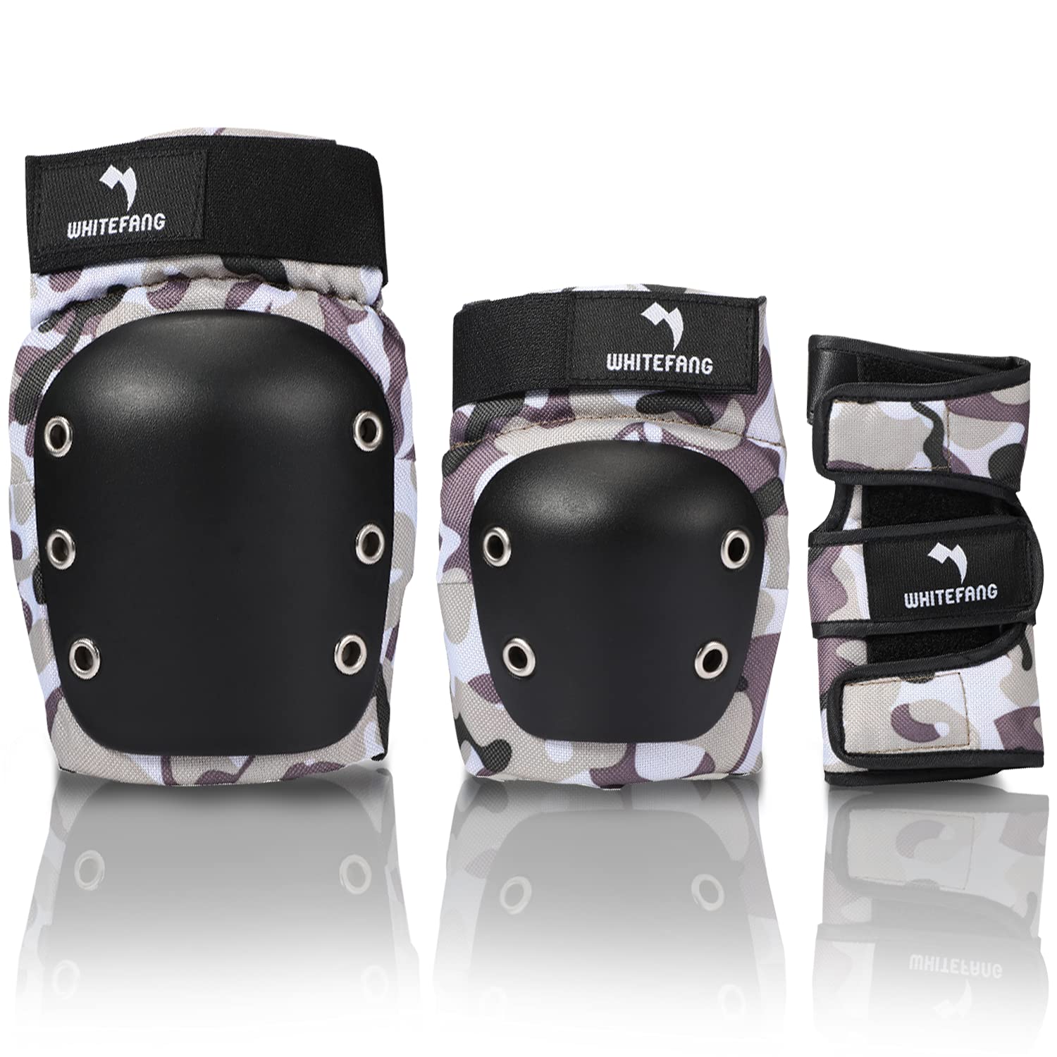 WhiteFang Knee Pads for Kids, Knee Pads and Elbow Pads with Wrist Guards 6 in 1 Protective Gear Set for Skateboarding, Rollerblading, Biking, Skating, Skiing, Scooter (Gray M)