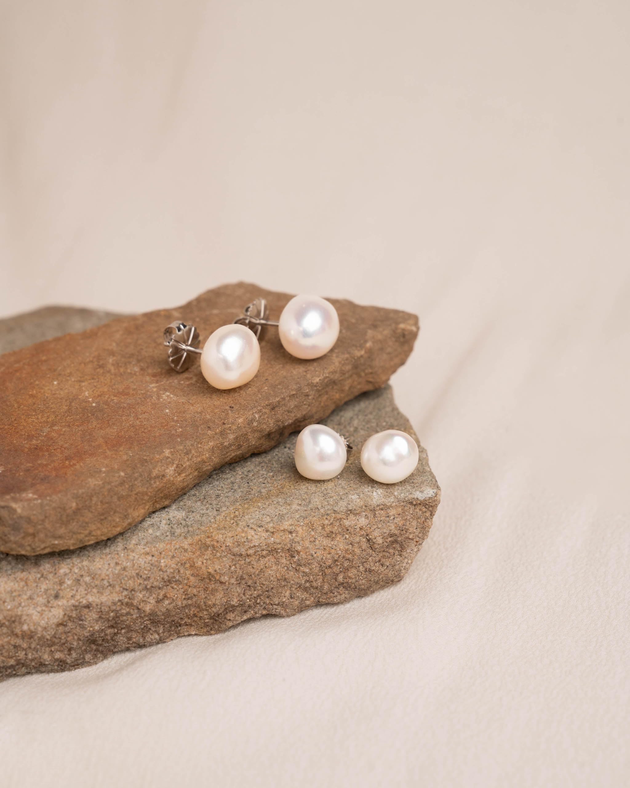 Secret & You – Women Pearl Stud Earring Freshwater Cultured Pearl | Baroque Shape | Sterling Silver 925, Available in 5 Sizes From 9-10 mm up to 13-14 mm