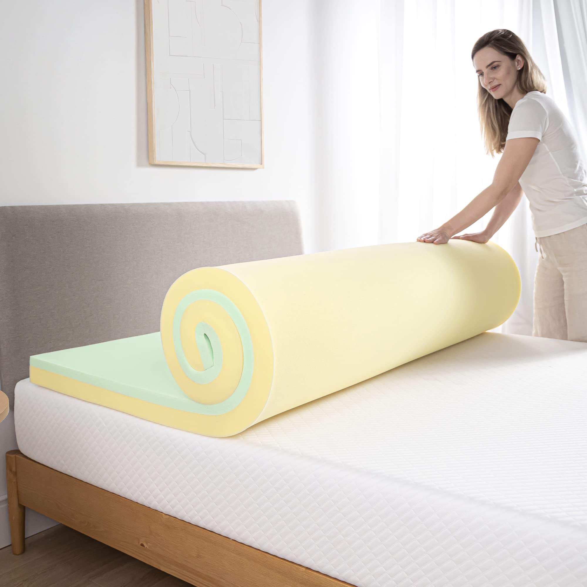 ZINUS 4 Inch Green Tea Memory Foam Mattress Topper, Pressure-Relieving Layers, CertiPUR-US Certified, King