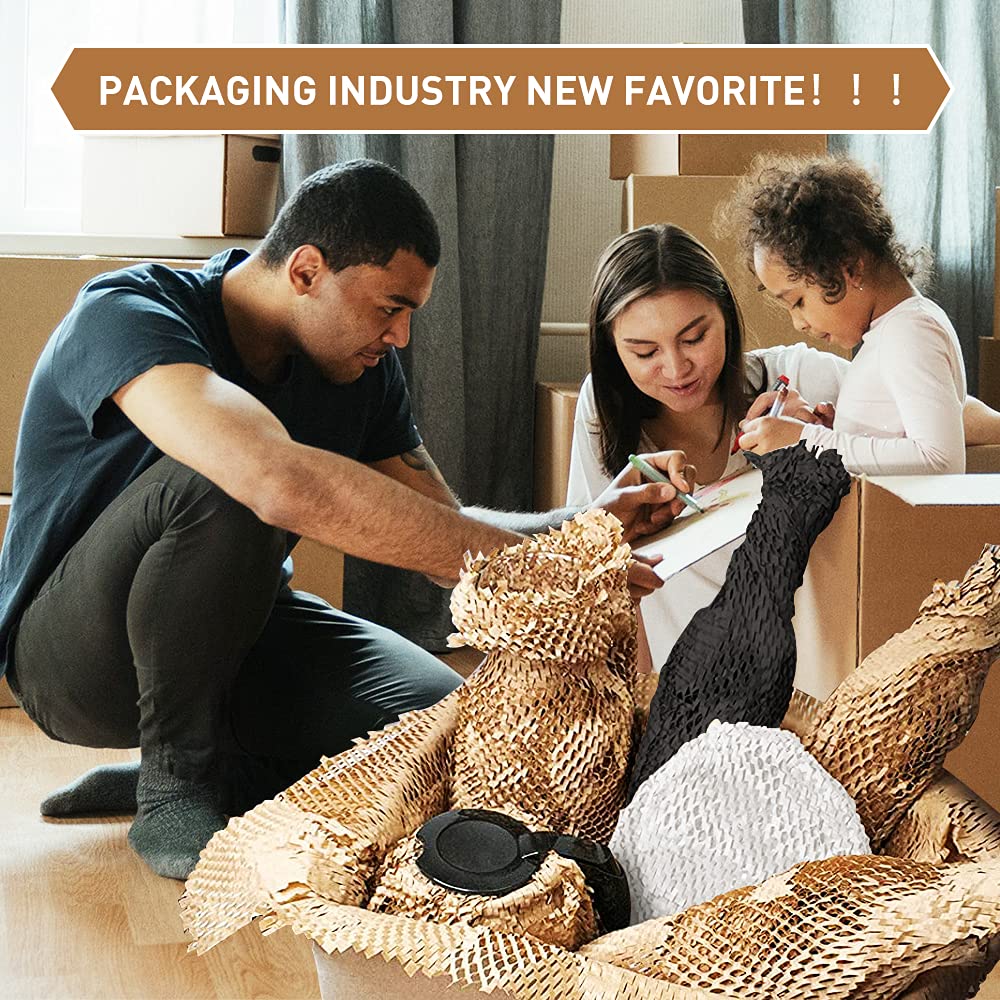 XOV Packaging Paper Honeycomb Cushioning Wrap Rolls 15x98' Eco-Friendly Black Paper Alternative to for Gift Moving Packing (Black)