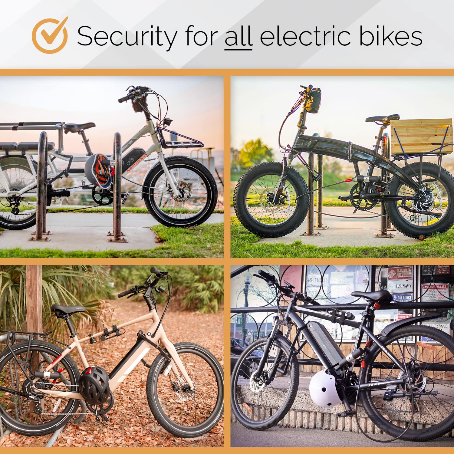 Via Velo 4-in-1 Bike Lock Set, Heavy-Duty Steel Folding Lock, 11" Bicycle U-Lock, 6' Cable, for Electric Bikes and Scooters