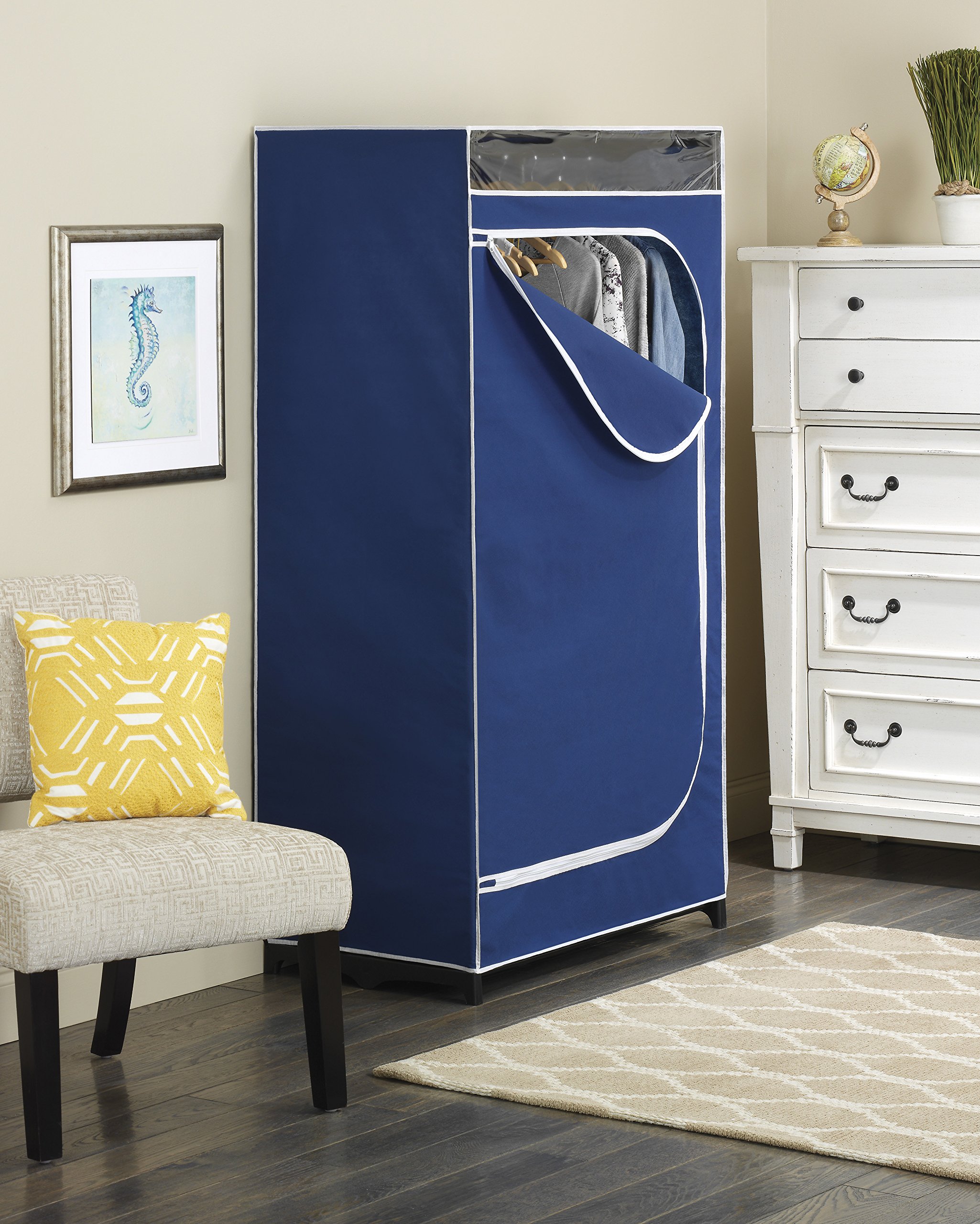 Whitmor, Gray Covered Wardrobe with Accessory Storage, 34 inch