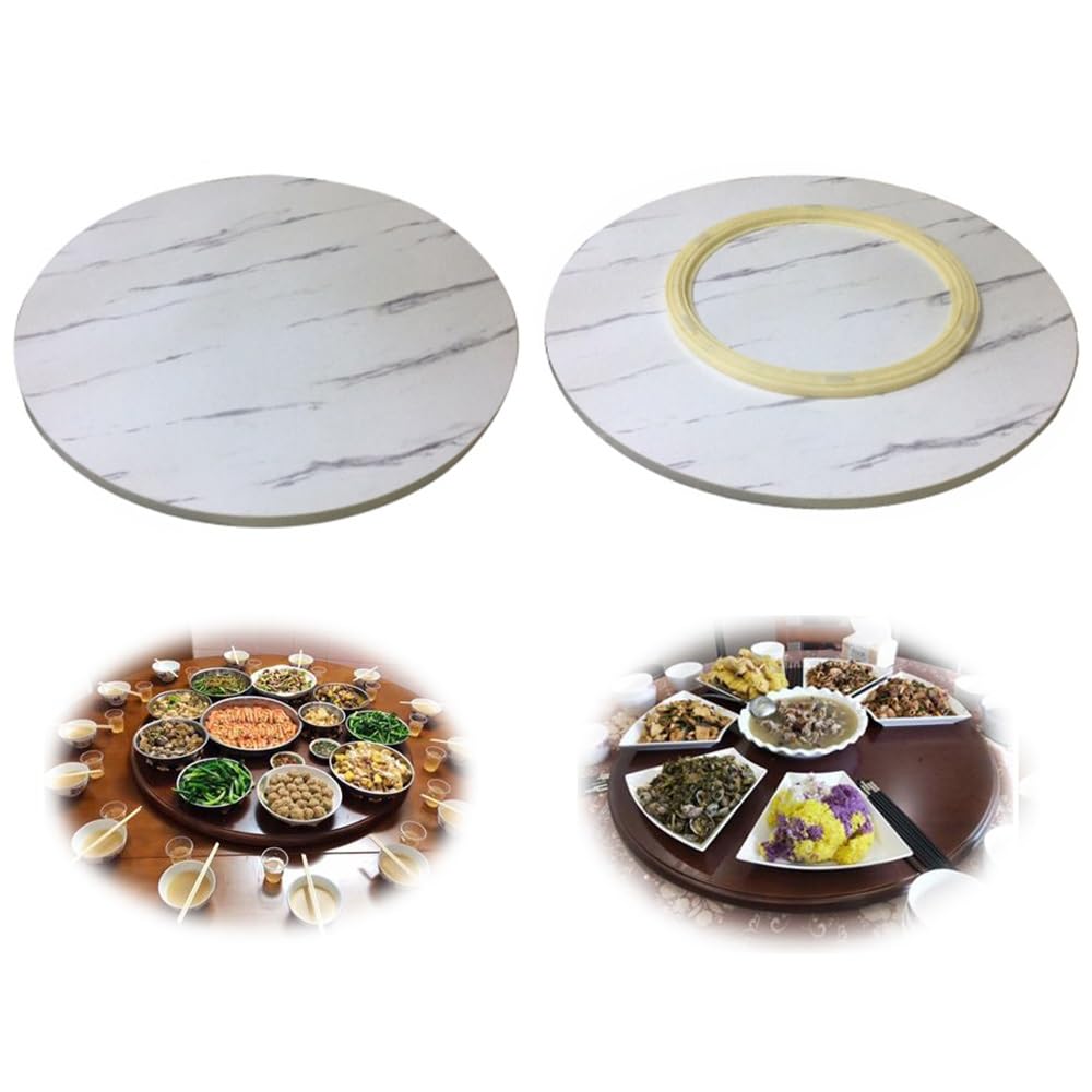 VERDDE 30in 40in 50in Lazy Susan Turntable Wood Dining Table Serving Tray For Kitchen Eazy To Share Food, 360° Swivel, Easy To Clean,Oversized Tabletop Swivel Plate (Color : White marble color, Size
