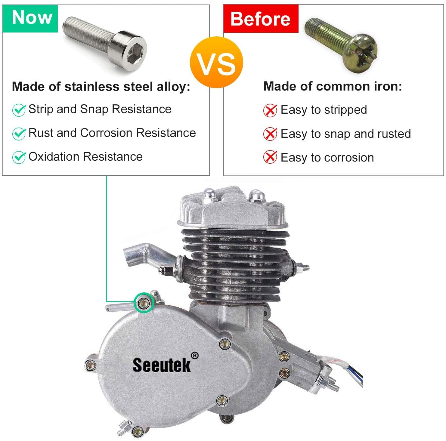 Seeutek PK80 80cc Bicycle Engine Kit 2 Stroke Gas Motorized Bike Motor Kit Upgrade with Speedometer