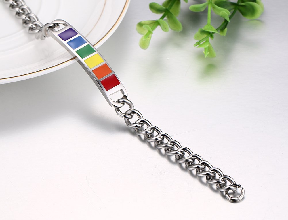 VNOX Jewelry Stainless Steel Rainbow Rubber Gay & Lesbian Pride Bracelet,Width 10mm,8"