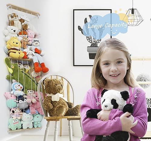 TOPHDY Stuffed Animal Storage Holder - 2 Layers Wall-Mounted Stuffed Animal Storage Ideas with Adjustbale Design for Nursery Play Room Kid's Room