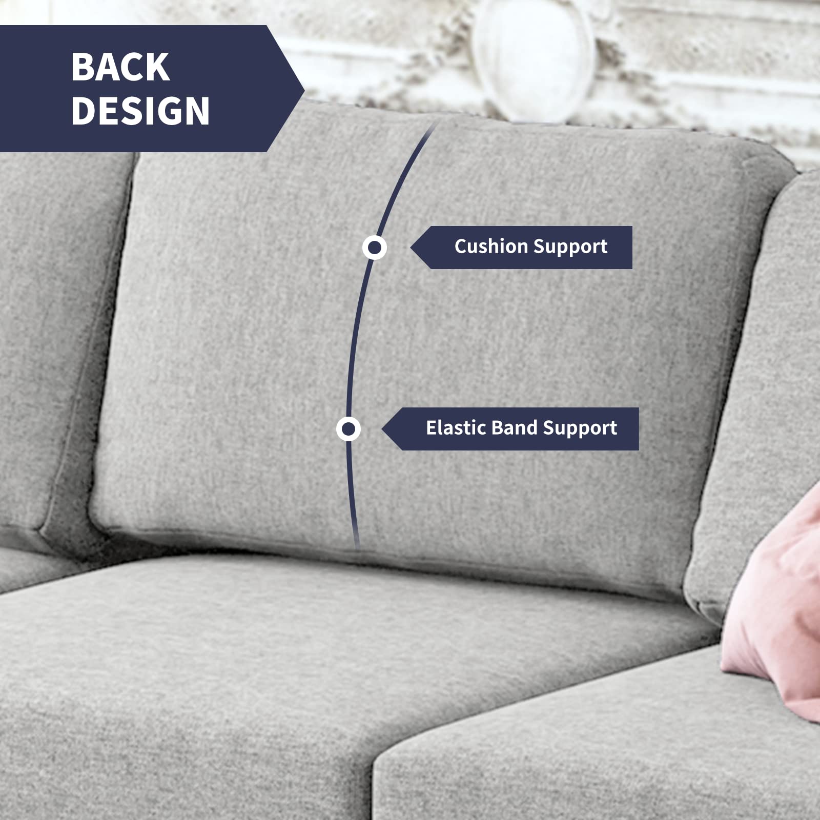 ZAFLY 102 Inch Oversized L Shaped Sofa with Reversible Storage Ottoman, 4-seat Sectional Couch with Footstool, Retro Design, Reversible Storage Chaise, Line Fabric Sofa for Living Room,Light Gray