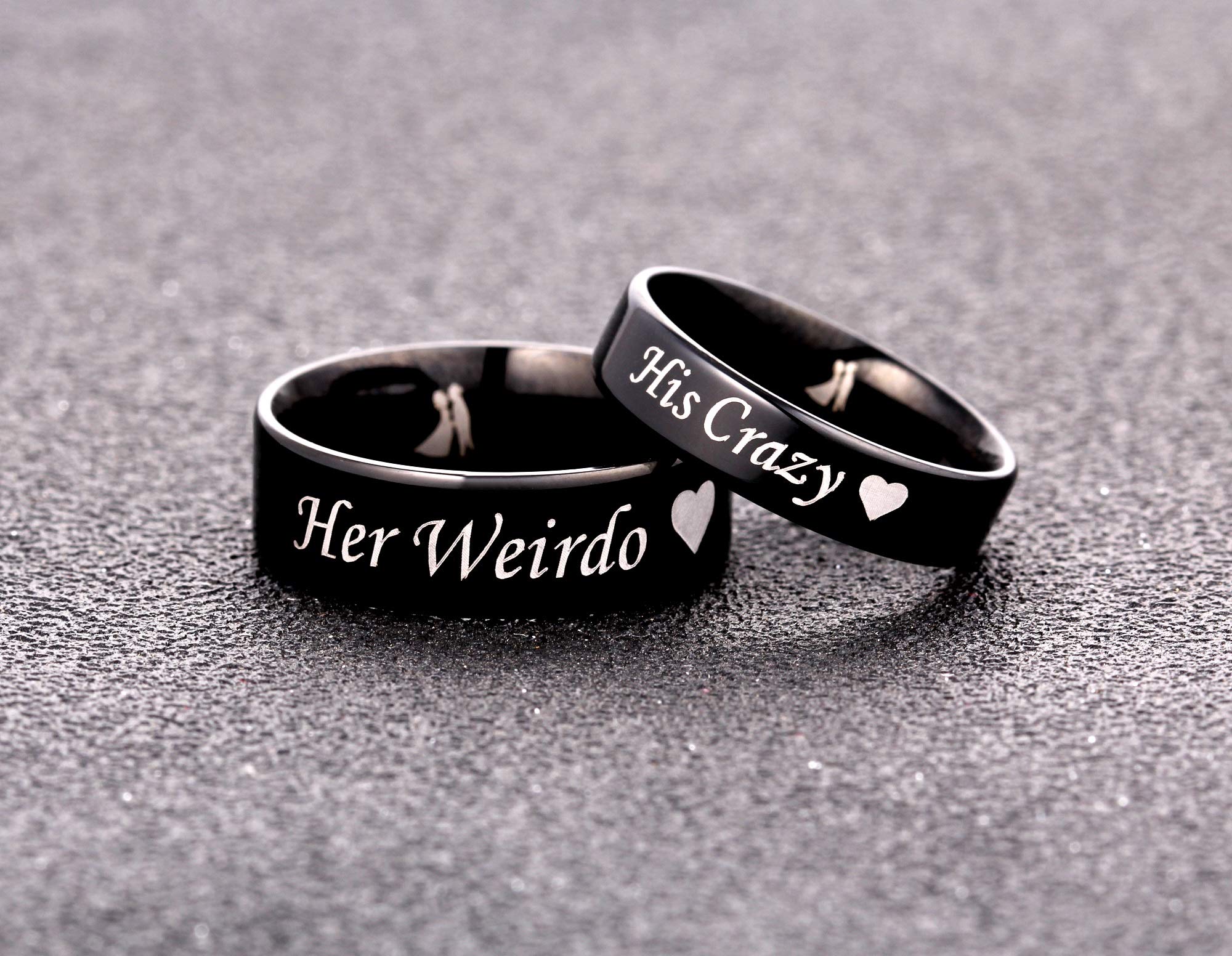 SunnyHouse Jewelry His or Hers Matching Set His Crazy Her Weirdo Titanium Stainless Steel Couple Ring