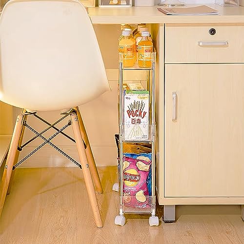 Versatile Transparent Rolling Storage Cart, Slim Design, 3 Tier Multi-Purpose Organizer for Kitchen, Bathroom, Office, and More (Slim 3-ply)