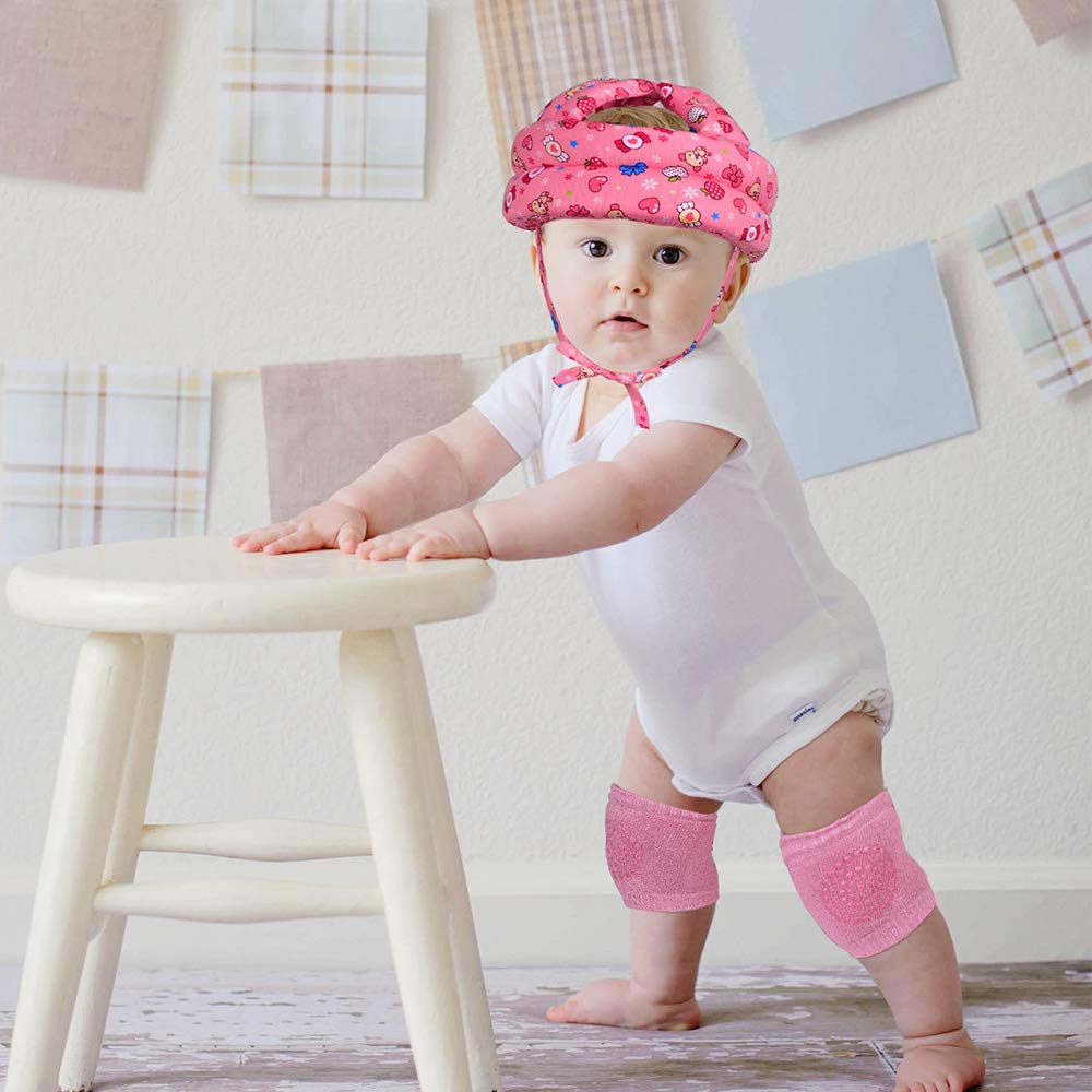 TORASO Baby Helmet & Baby Knee Pads for Crawling,Infant Helmet & Walking Baby Helmet,for Age 6-36 Months,Pink Candy(B)