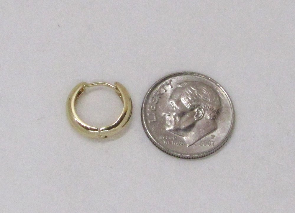 Tiny 14k Yellow Gold Huggie Hinged Hoop Earrings, 0.5 In (12mm) (3mm Tube)