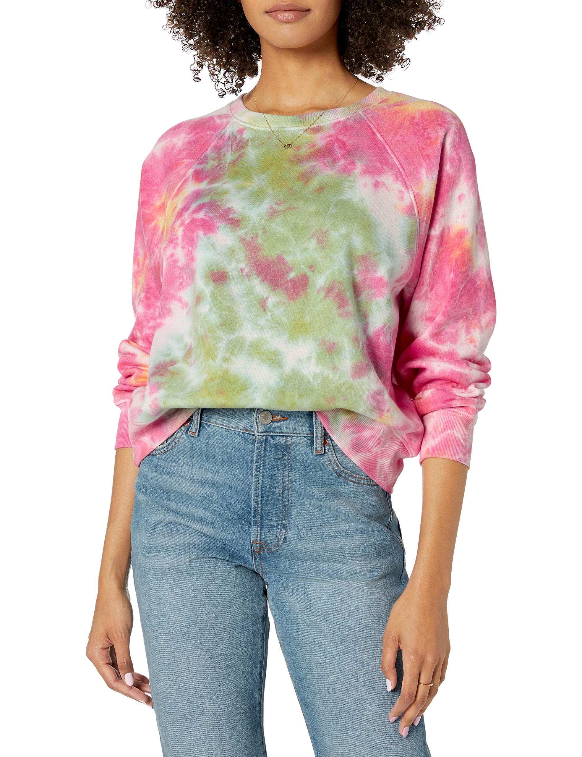 The Drop Women's Caroline Raglan Long Sleeve Fleece Sweatshirt Sweater, -Neon Tie Dye, XXL