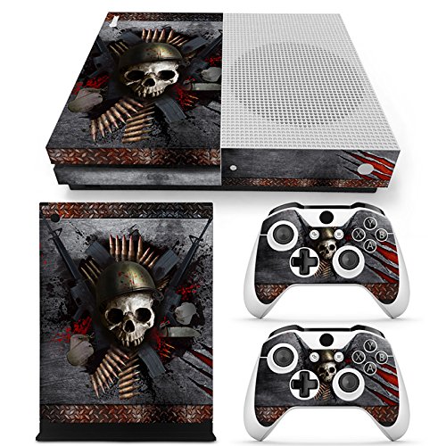 ZOOMHITSKINS X1 S Skins for Console and Controller, Grey Black Weapon Skull Metal Red Blood Steel Cranium, Durable, Bubble-Free, Goo-Free, 2 Controller Skins 1 Console Skin, USA Made