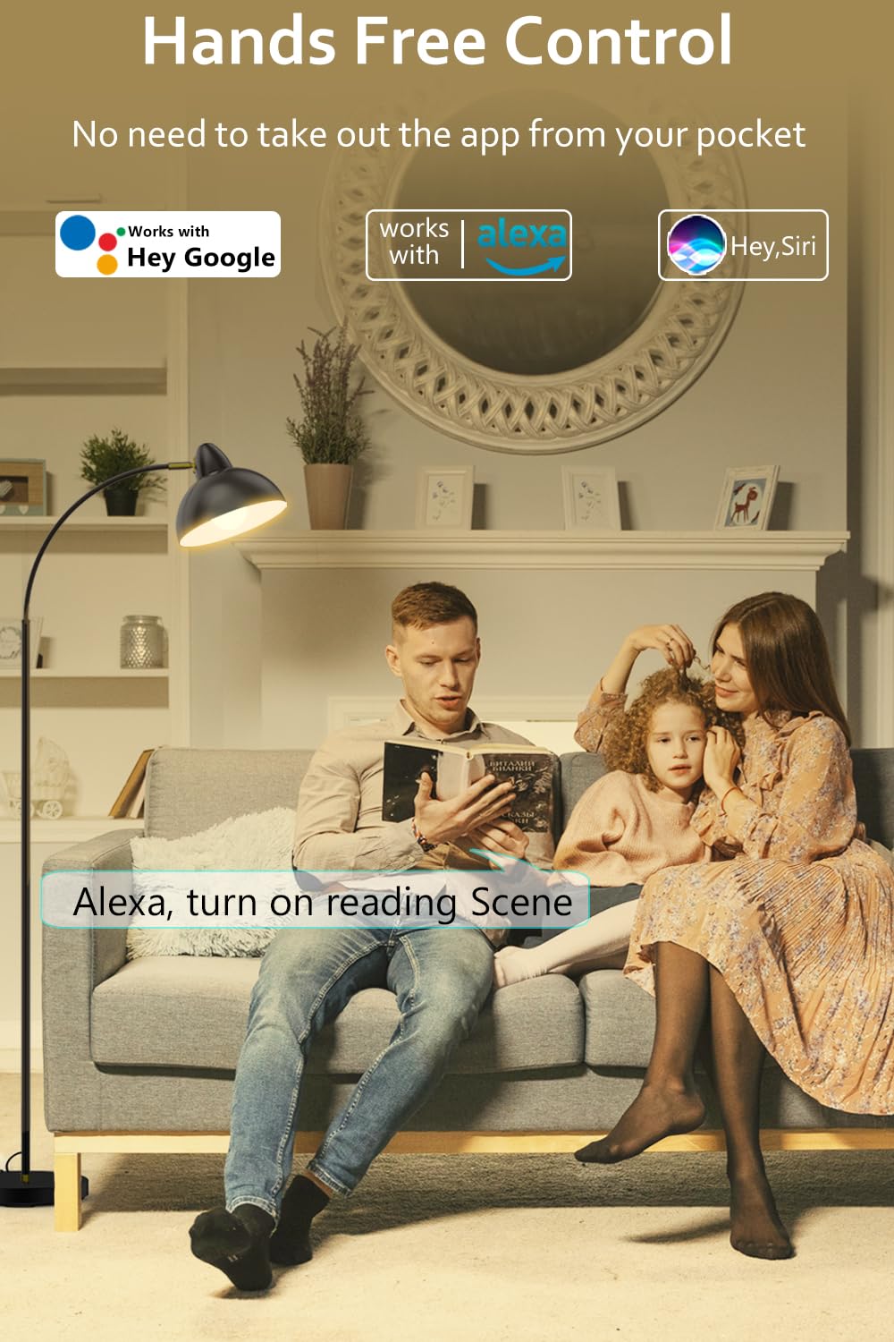 YHW Living Room Floor Lamp Smart Compatible with Alexa&Google, RGB 2700-6500k CCT Dimmable Color Changing for Bedroom Office.
