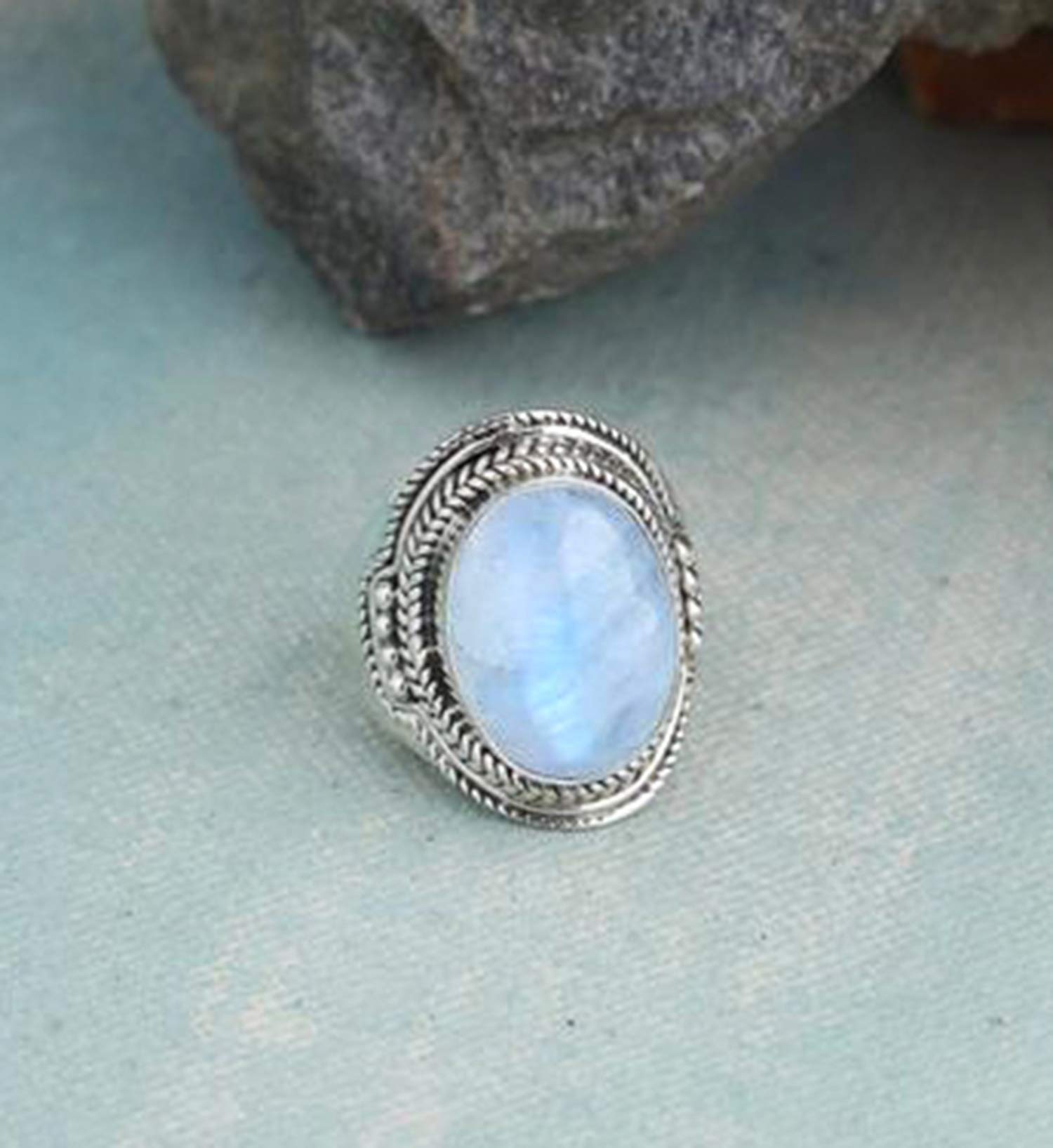 YoTreasure 12x16 MM Moonstone Chunky Ring .925 Sterling Silver