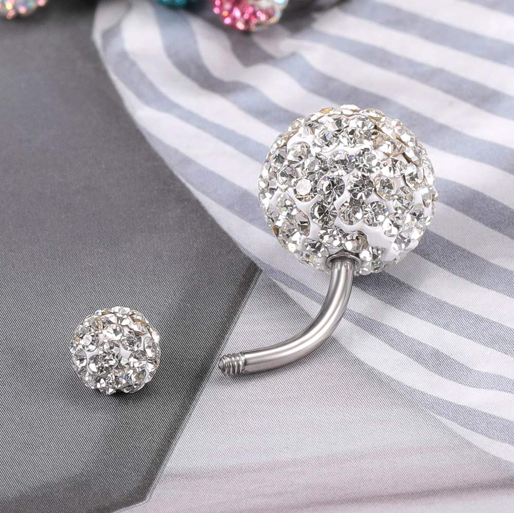 ZS Pretty Belly Button Ring with Gradual Color Crystal Fervid Ball Navel Ring for Women (AB White)
