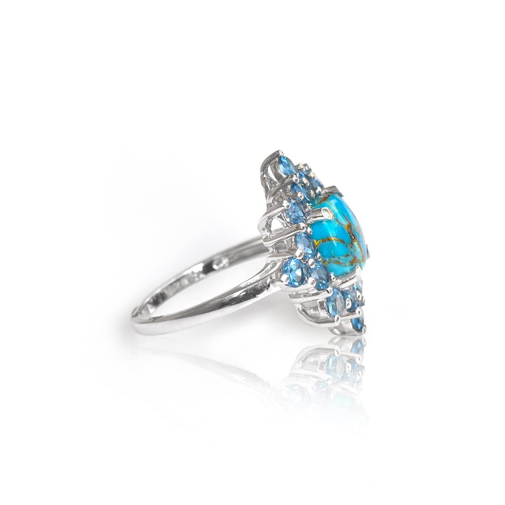 YoTreasure 5.40 ct. t.w. Blue Copper Turquoise 925 Sterling Silver Flower Cluster Ring Jewelry