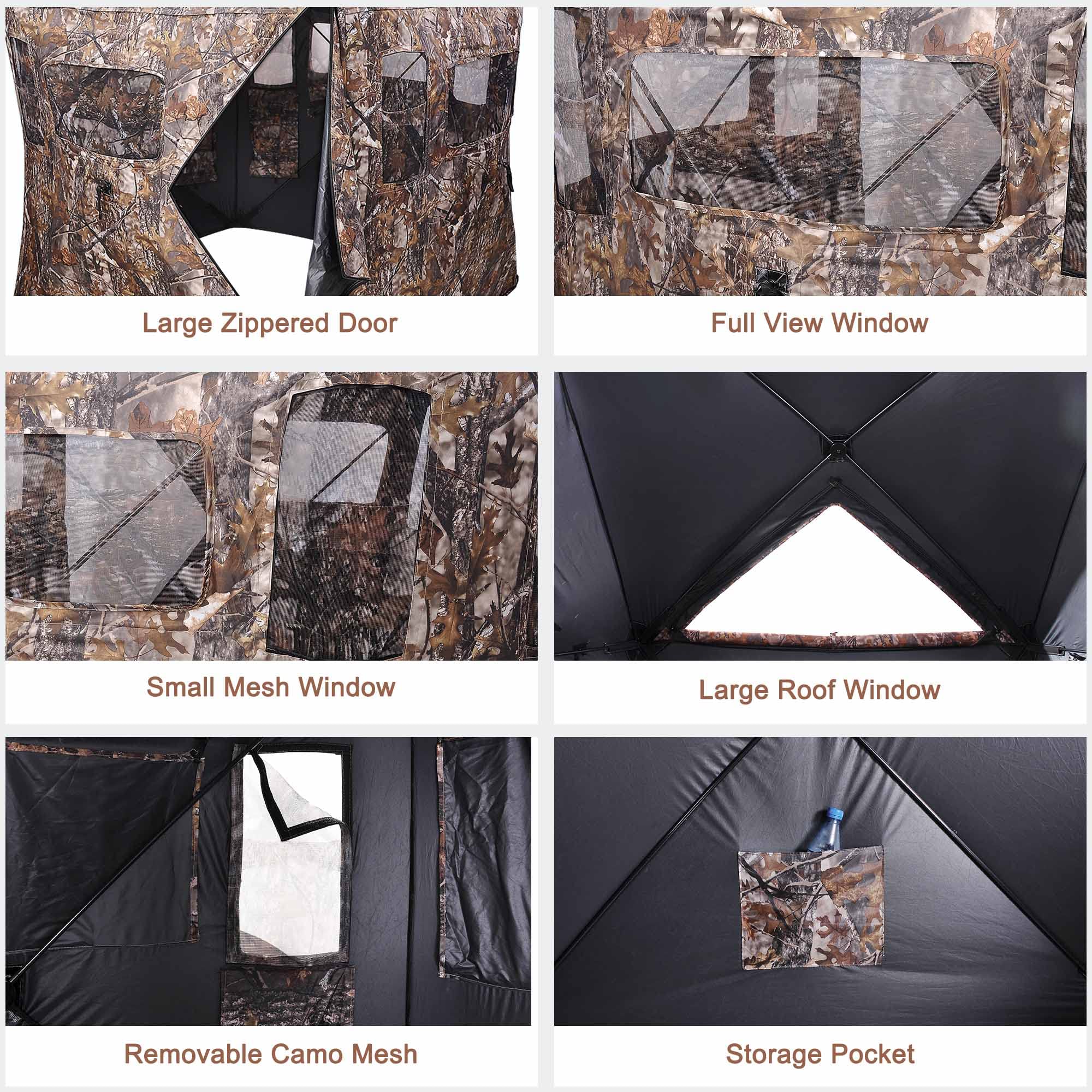 ZeHuoGe Hunting Blind Ground Tent with Zero Detection Carrying Case Professional Hub-Style Extra Large Bottomless Design Outdoor Sport Shooting US Delivery