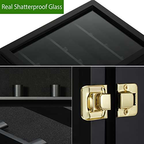 TJ.MOREE Championship Ring Display Case, 9 Ring Posts Baseball Ring Display Case, 8 x 10 Wall Mount Wooden Glass Shadow Box with Locks to Show Sport, Class, Fraternity, and Award Rings - Black
