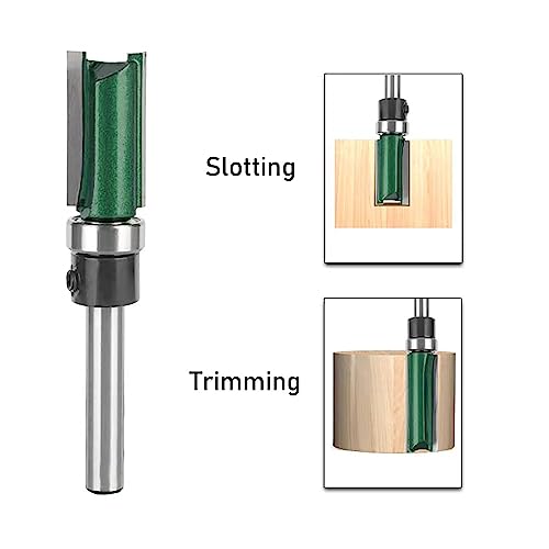TOTOWOOD Top Bearing Flush Trim Router Bit , 4 Pcs Pattern Flush Trim Router Bit Set,1/4 Inch Shank,Cutting Height in 15/32”, 3/4”, 1”, 1-1/2”,Flush Trim Cut Router Bits (Pattern Flush Trim)