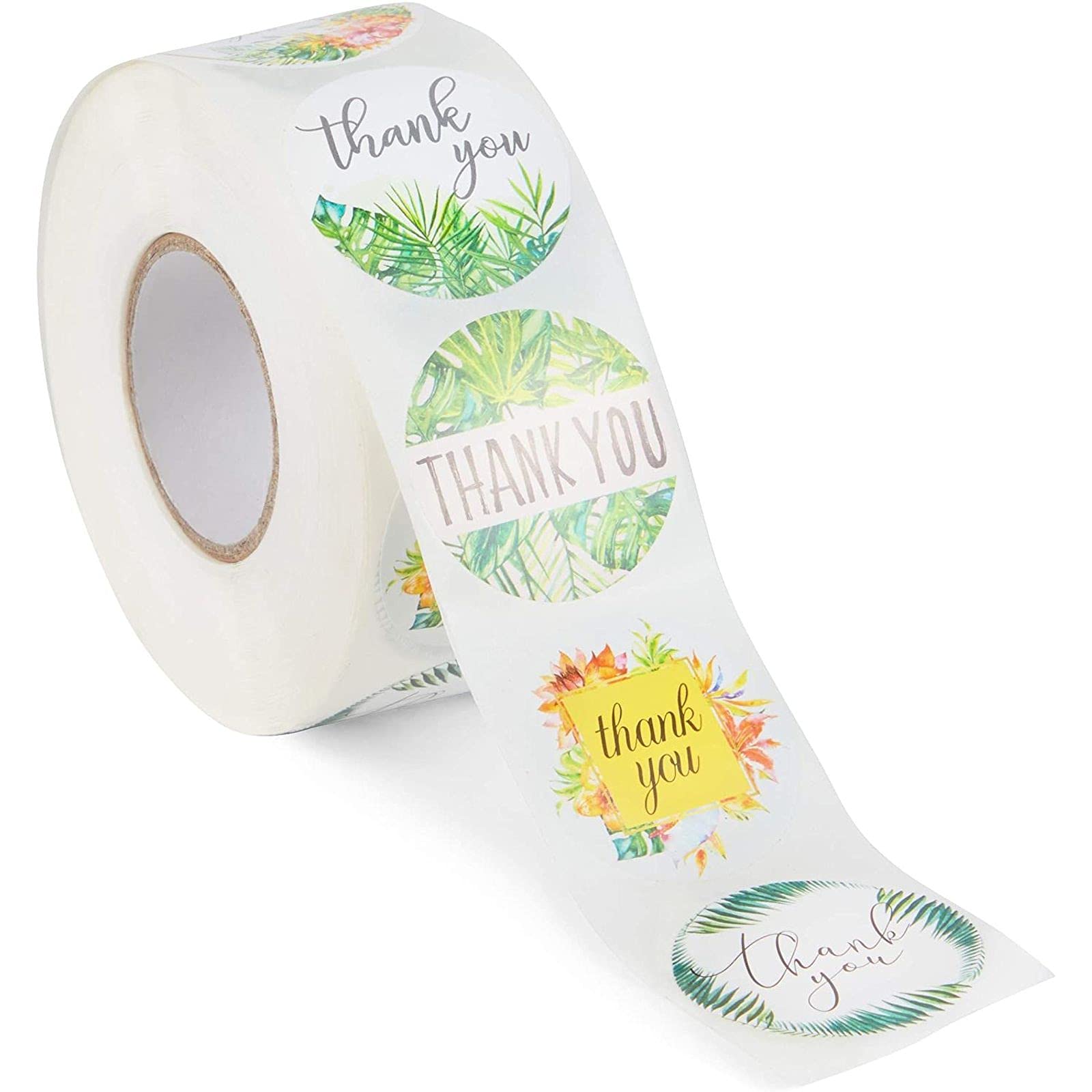 Thank You Stickers Roll with Tropical Leaves, Envelope Seals (1.5 Inches, 1000 Pack)