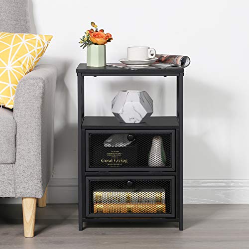 VECELO Nightstand, End Table with Flip Drawer, Modern Night Stand for Bedroom Living Room, Office, Easy Assembly, Set of 1, Black