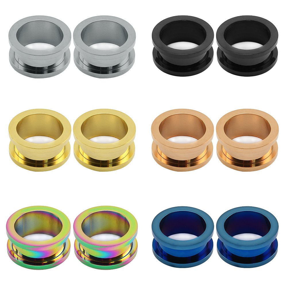 ZS 6 Pairs Stainless Steel Screw Fit Tunnels Plugs Flesh Expander Stretcher Ear Gauges Piercing (Gauge=7/16"(11mm))