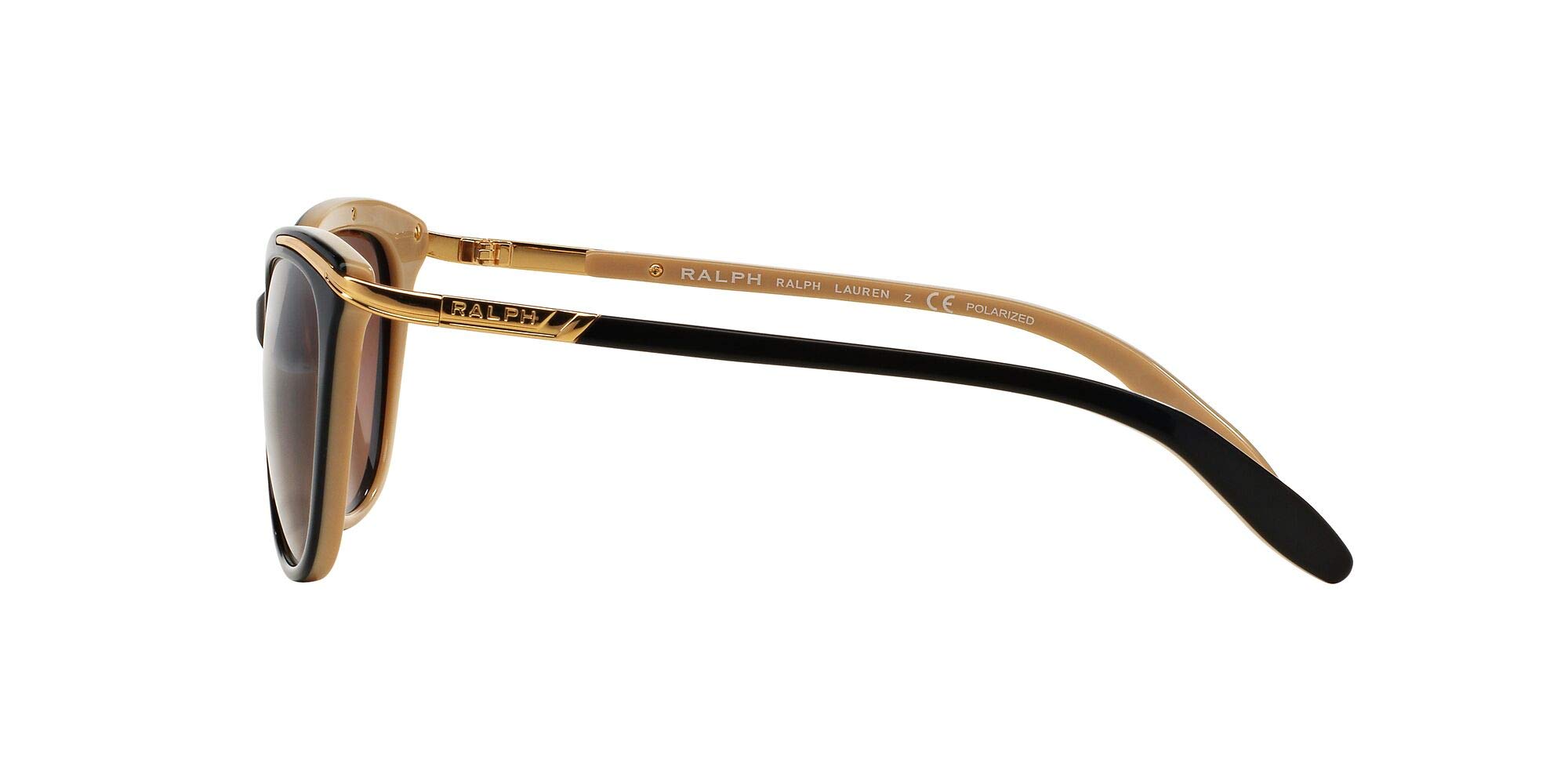 Ralph by Ralph Lauren Women's RA5203 Cat Eye Sunglasses, Shiny Black On Nude & Gold/Polarized Gradient Brown, 54 mm