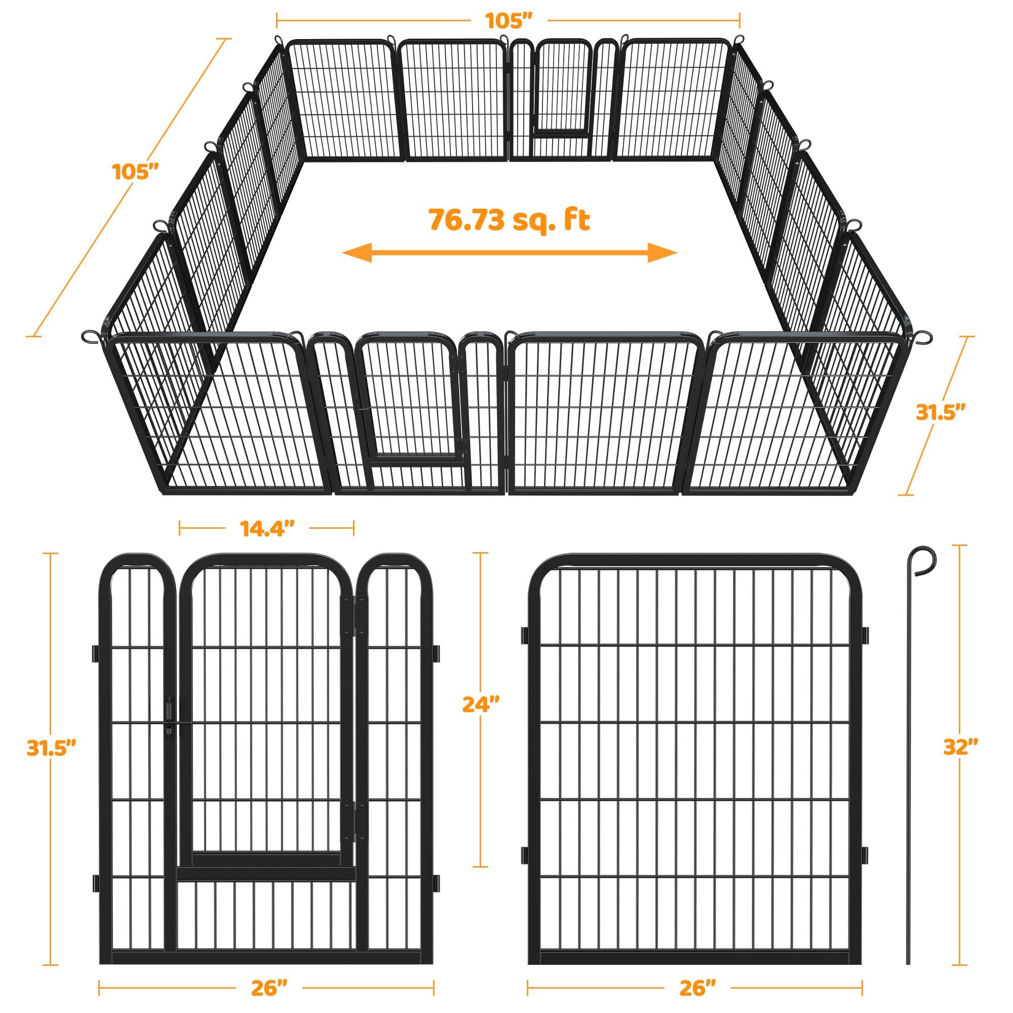 Yaheetech Dog Playpen Outdoor, Indoor Pen for Large/Medium/Small Dogs Animals Portable Playpen for RV Camping Garden Yard 32" Height 16 Panels