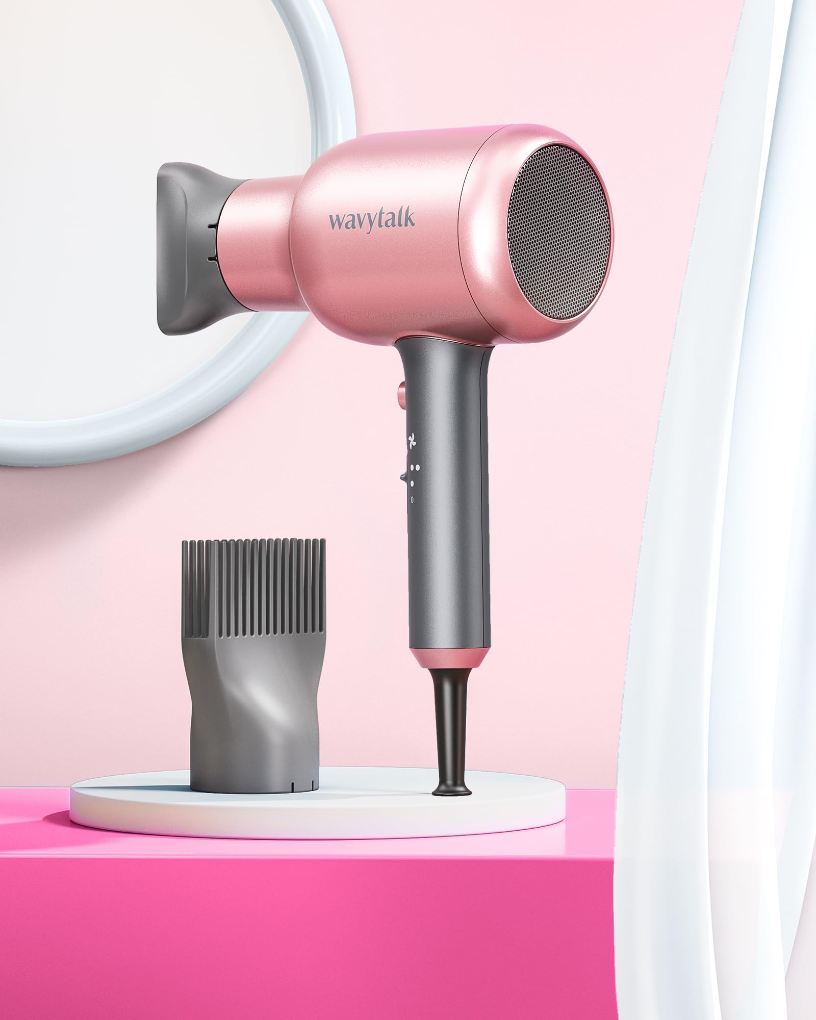 Wavytalk Professional Hair Dryer with Diffuser 1875W Power Dryer, Blow Dryer Ionic Hair Dryer for Women with Constant Temperature, Fast Drying &Low Noise, Millennial Pink