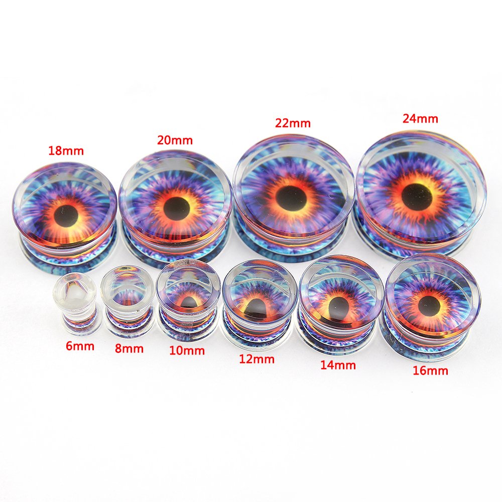 ZS Acrylic Transparent Purple Eyeball Fashion Ear Plugs Tunnel Expander Gauges Piercing (Gauge=00g(10mm))