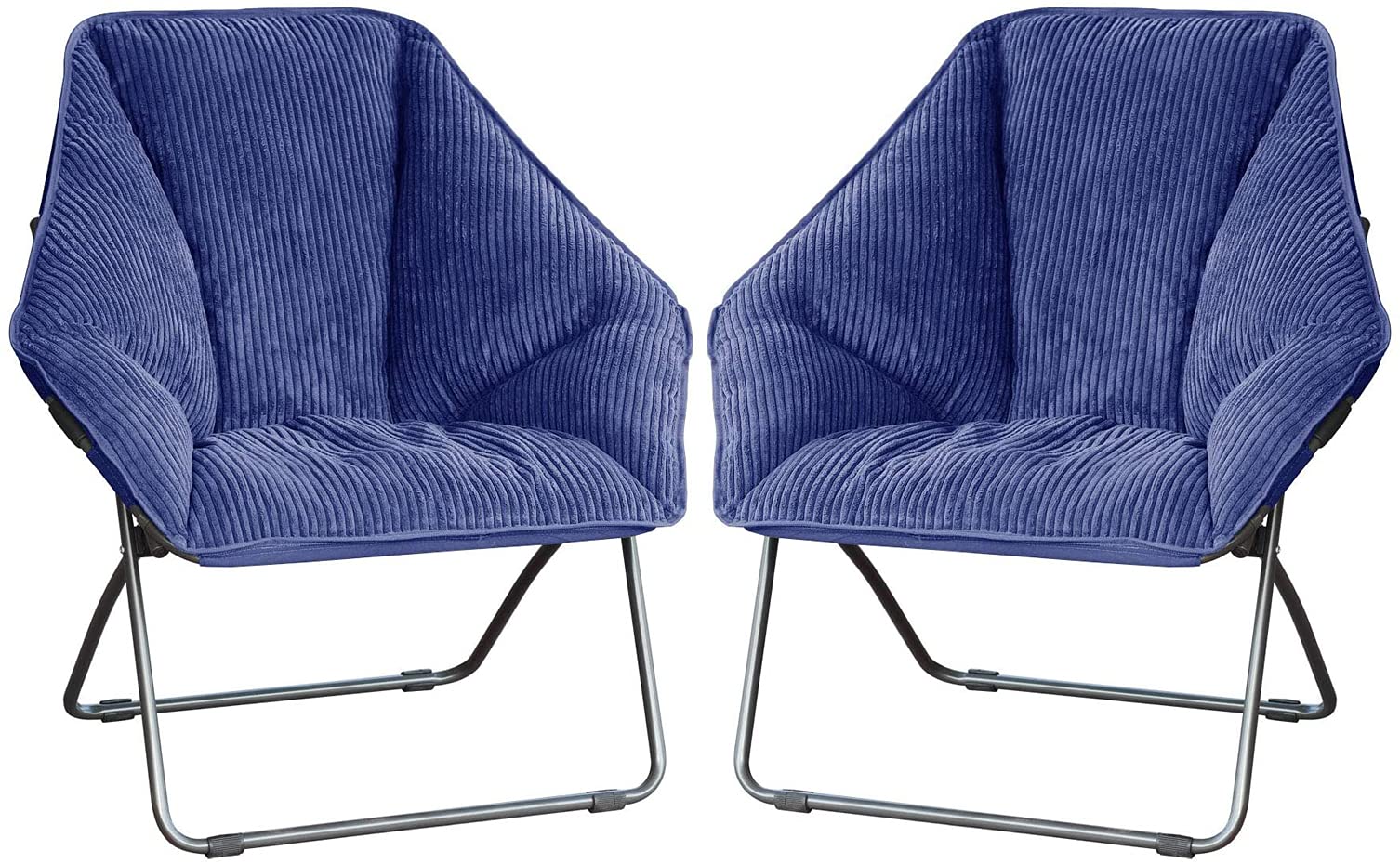 Zenithen Indoor Foldable Portable Plush Hexagon Folding Dish Chair, Perfect for Bedrooms, Dorm Rooms, and Living Rooms, Use for Reading, Studying, Gaming, Navy Blue (Pack of 2)