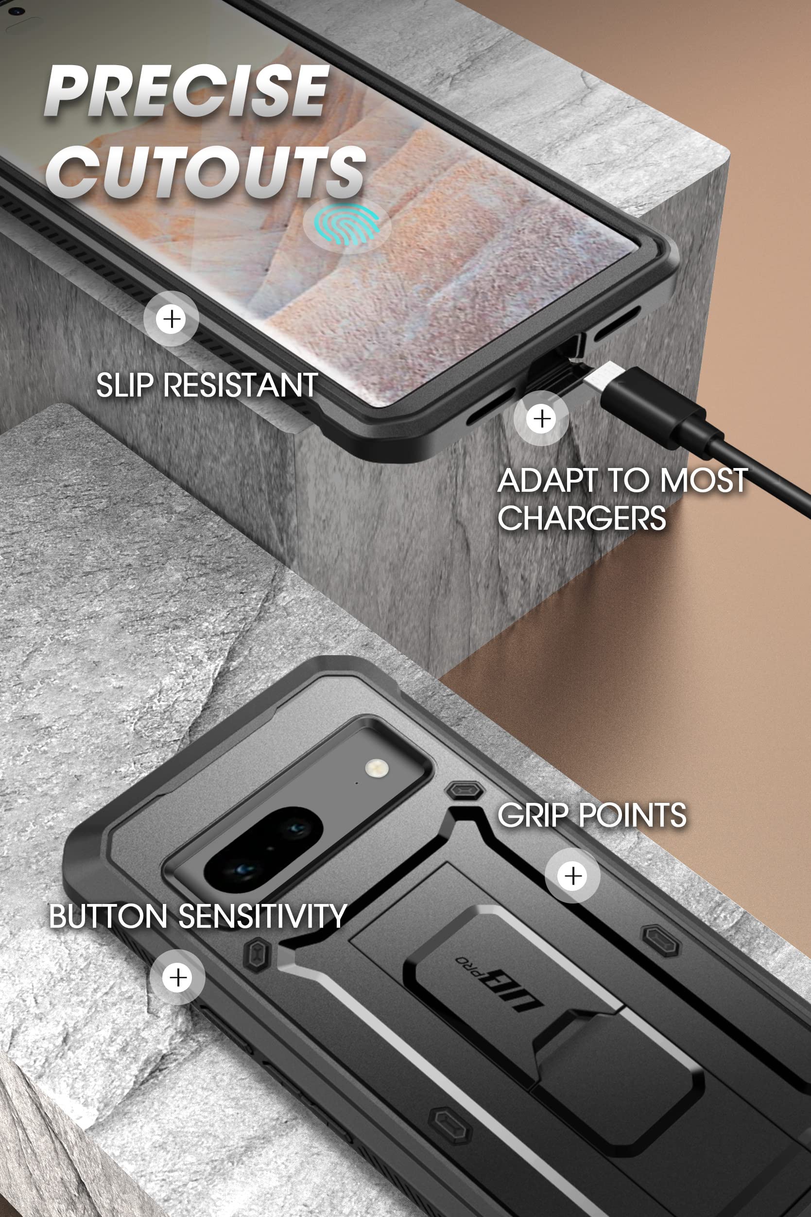 SUPCASE Unicorn Beetle Pro Series Case for Google Pixel 7 (2022 Release), Full-Body Rugged Belt-Clip & Kickstand Case with Built-in Screen Protector (Black)