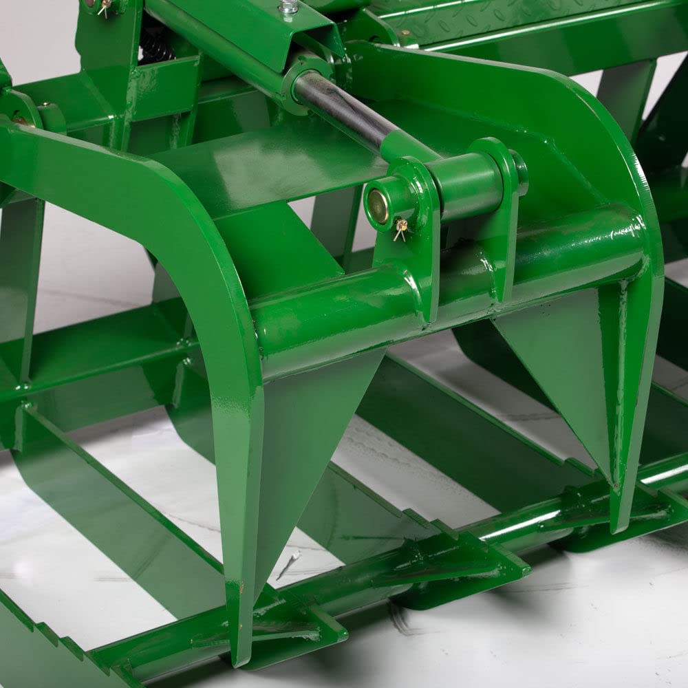 Titan Attachments 84in Global Euro Root Grapple Bucket Attachment Fits John Deere Tractors, Dual 3,000 PSI Hydraulic Cylinder, Green Finish, Serrated Leading Edge Bottom Teeth