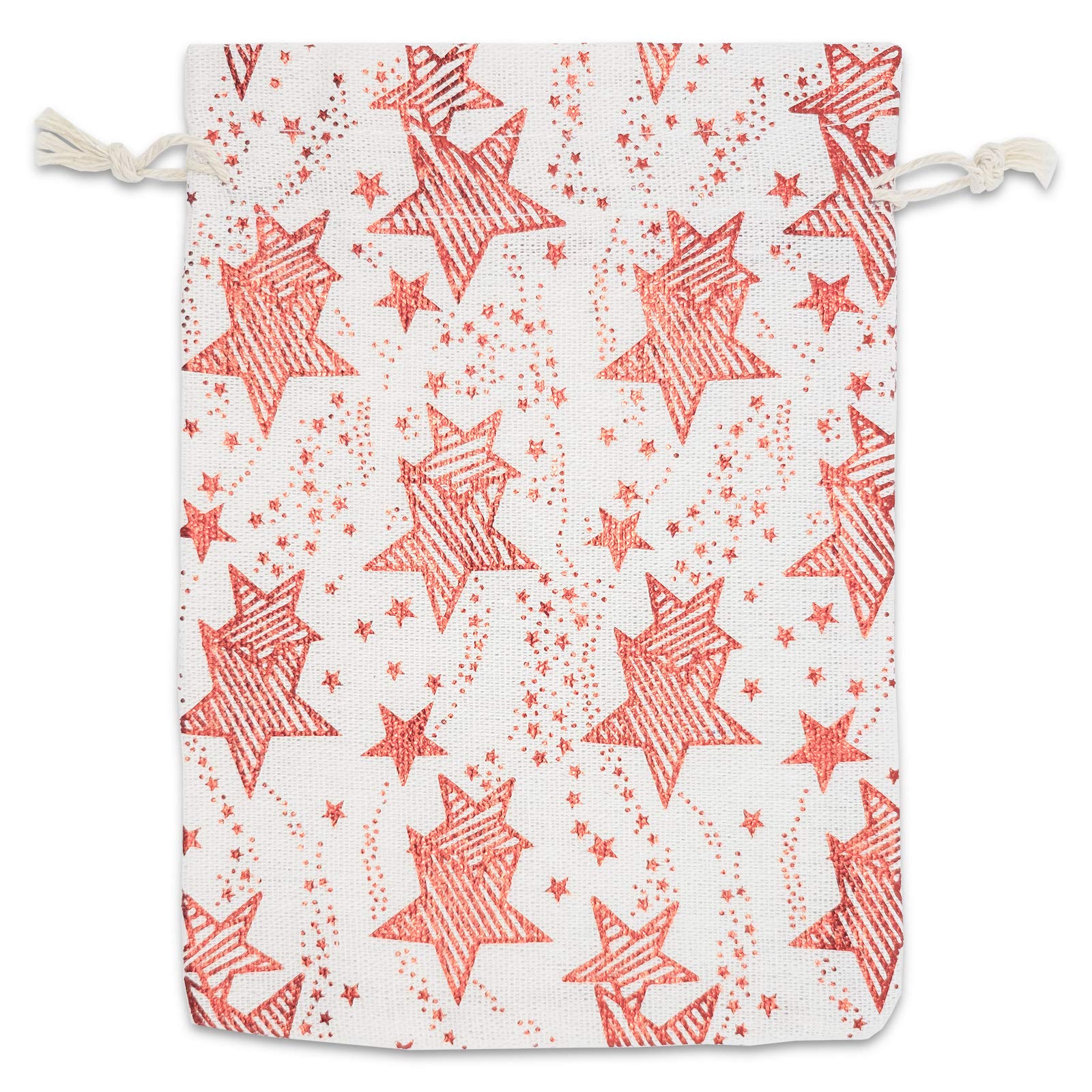 TheDisplayGuys For Your Modern Living 48pk - 6x8 Muslin Pouches with Drawstring - Presents, Party Favors, Samples (Red Stars, Medium)