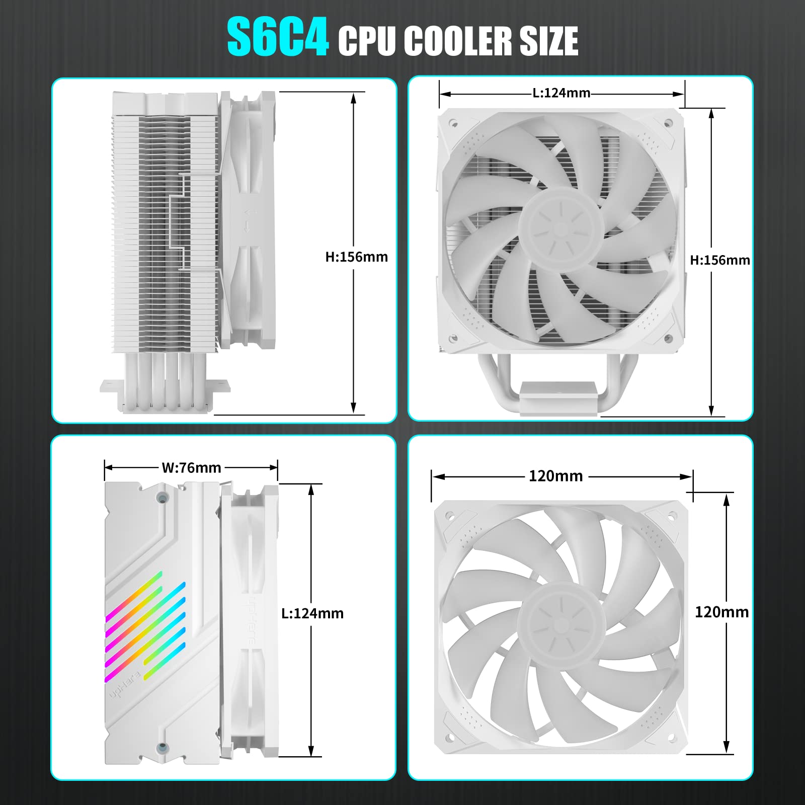 upHere Black CPU Air Cooler,5 Heat Pipes,120mm PWM Processor 180W TDP Fan for AMD Ryzen AM4 Universal Socket/Intel LGA115X