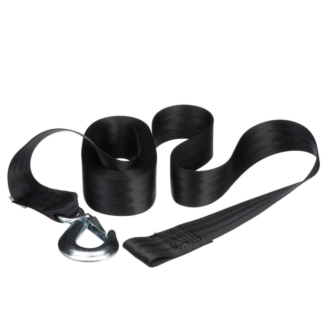 Winch Strap with Hook for Boat Trailer Heavy Duty Replacement Capacity 5,600. Lbs Black Nylon 2 inch Wide x 20 feet Long for Fishing Winch Securing Tie Down Marine Galvanized Hook Free Safety Tape