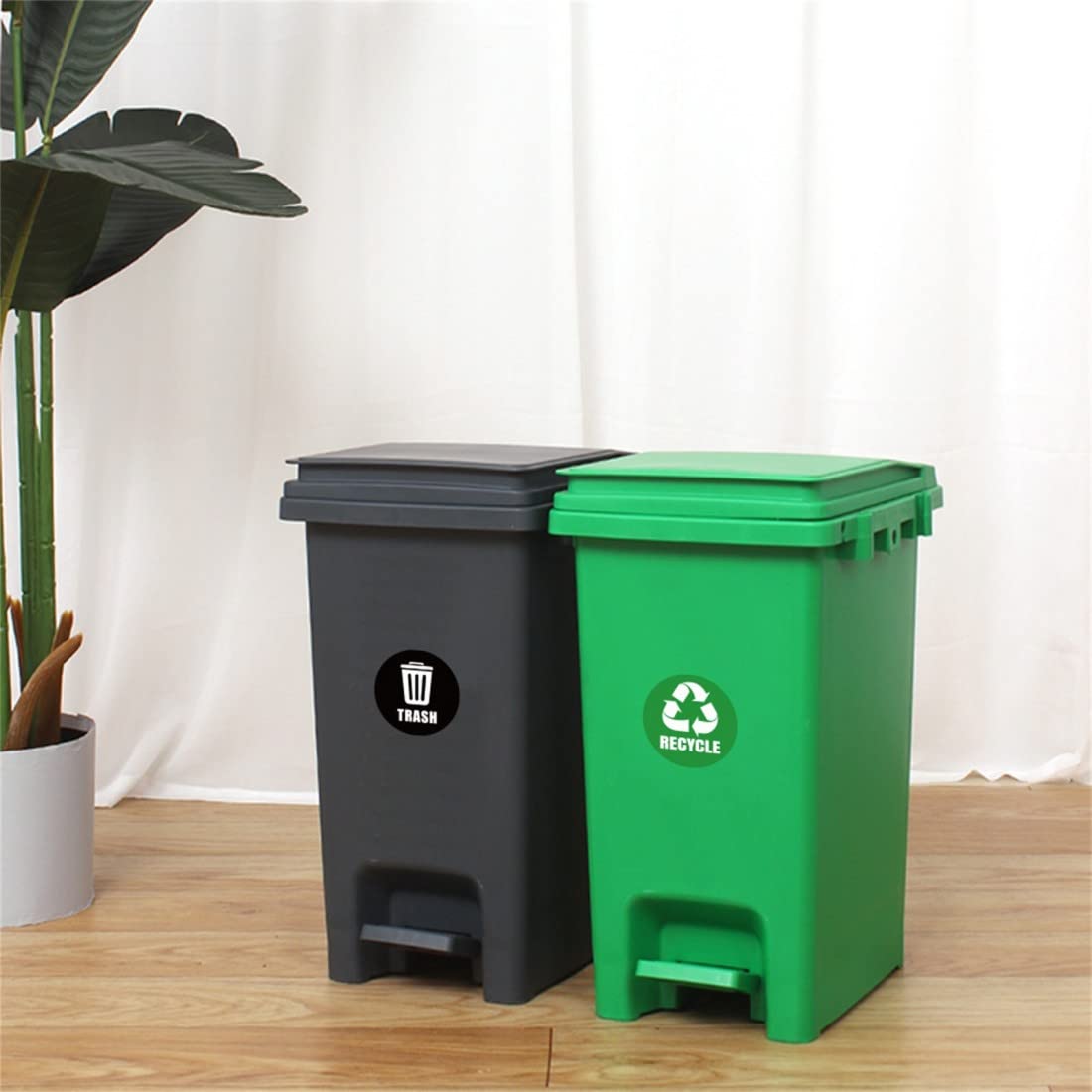 Vilehubju Recycle Sticker for Trash Can,6pcs Self Adhesive Trash Logo Sticker Waterproof PVC Trash Can Label for Trash Cans Garbage Containers Recycling Bins (Green, Black, 5 x 5 Inches Round)