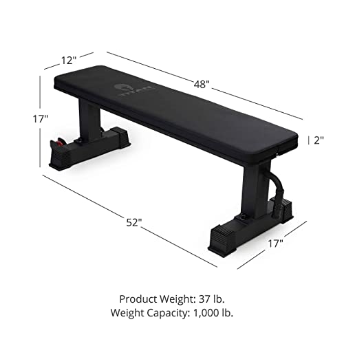 Titan Fitness Flat Weight Bench, Rated 1,000 LB, Wheels Handle, International Competition Standards