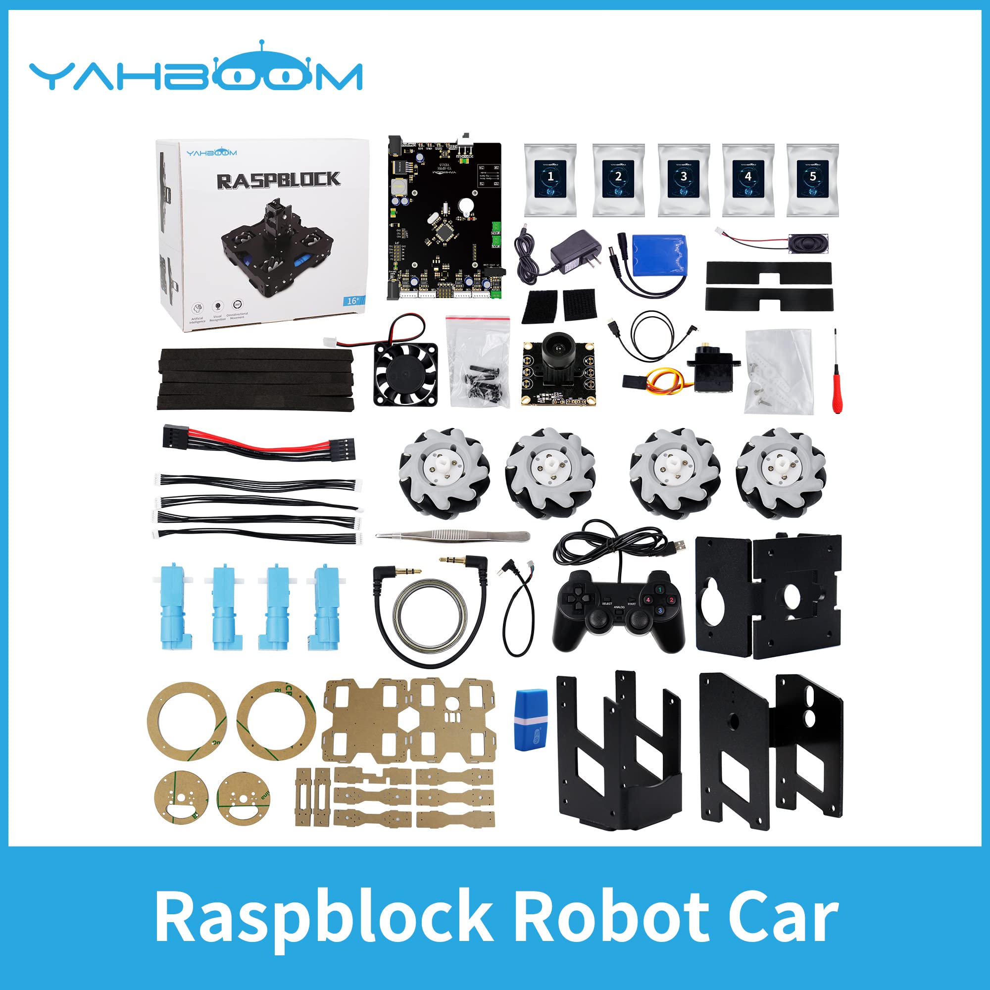 Yahboom Raspberry Pi Robot Pi 4B Kit Mecanum Wheel 3-DOF Camera Python Robotic Car for Adults AI Object Recognitn Tracking (Raspblock Without Pi)