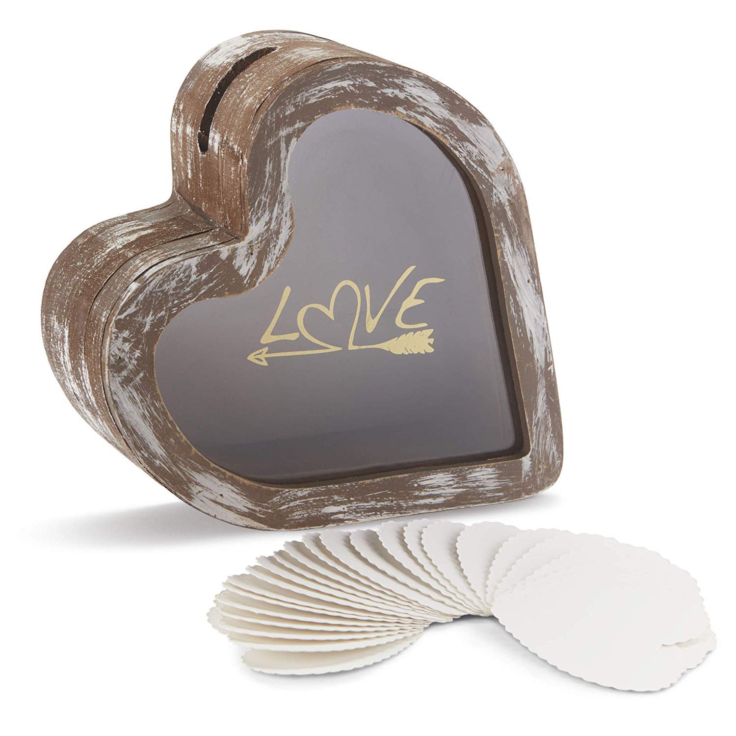 The Love Bank - 8"x7" Heart Shaped Keepsake Box for Special Notes - Sentimental Gift for Engagements, Anniversaries, Weddings, Baby Showers and More - Decorative Centerpiece - Includes 30 Blank Hearts