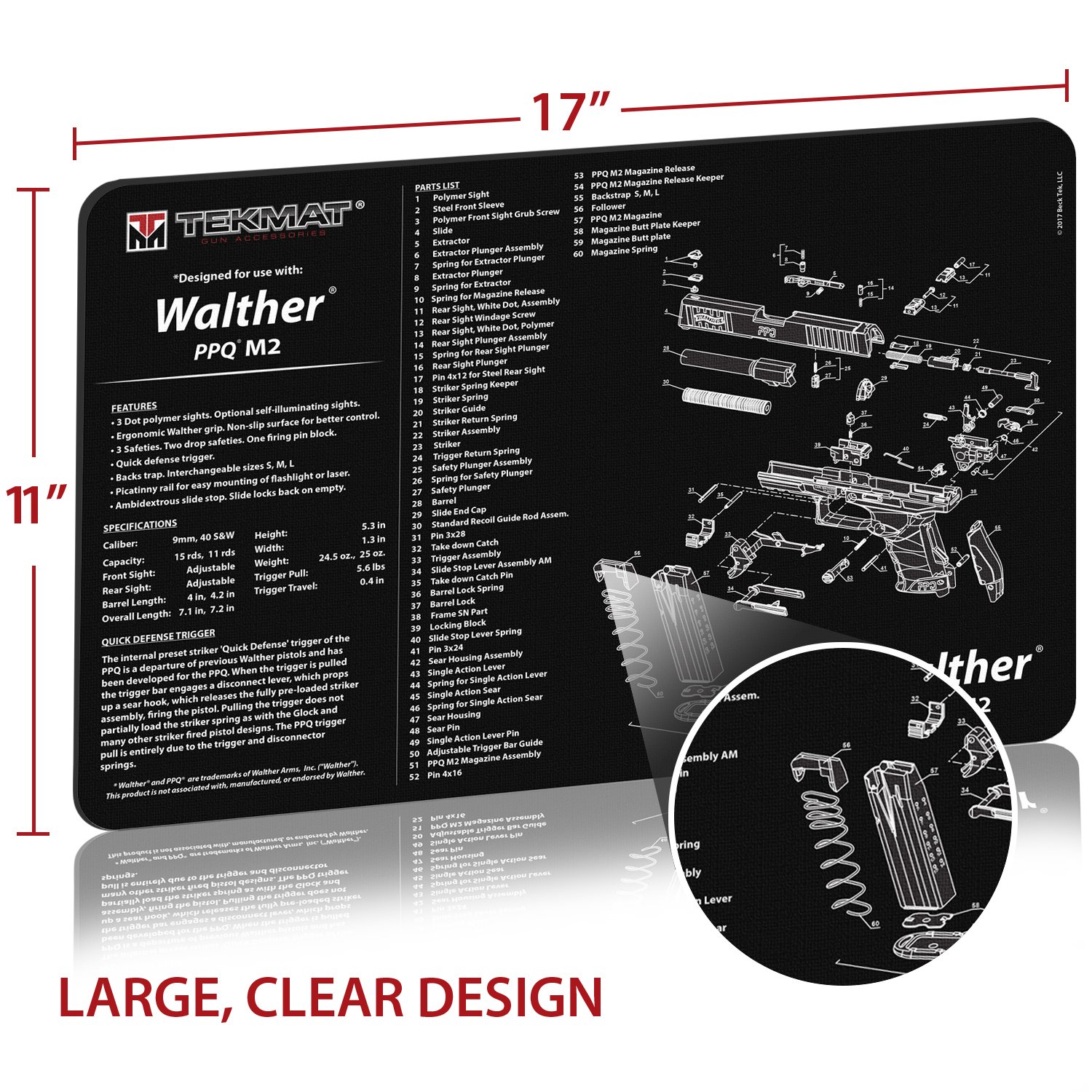 TekMat Cleaning Mat for use with Walther PPQ M2 , Black