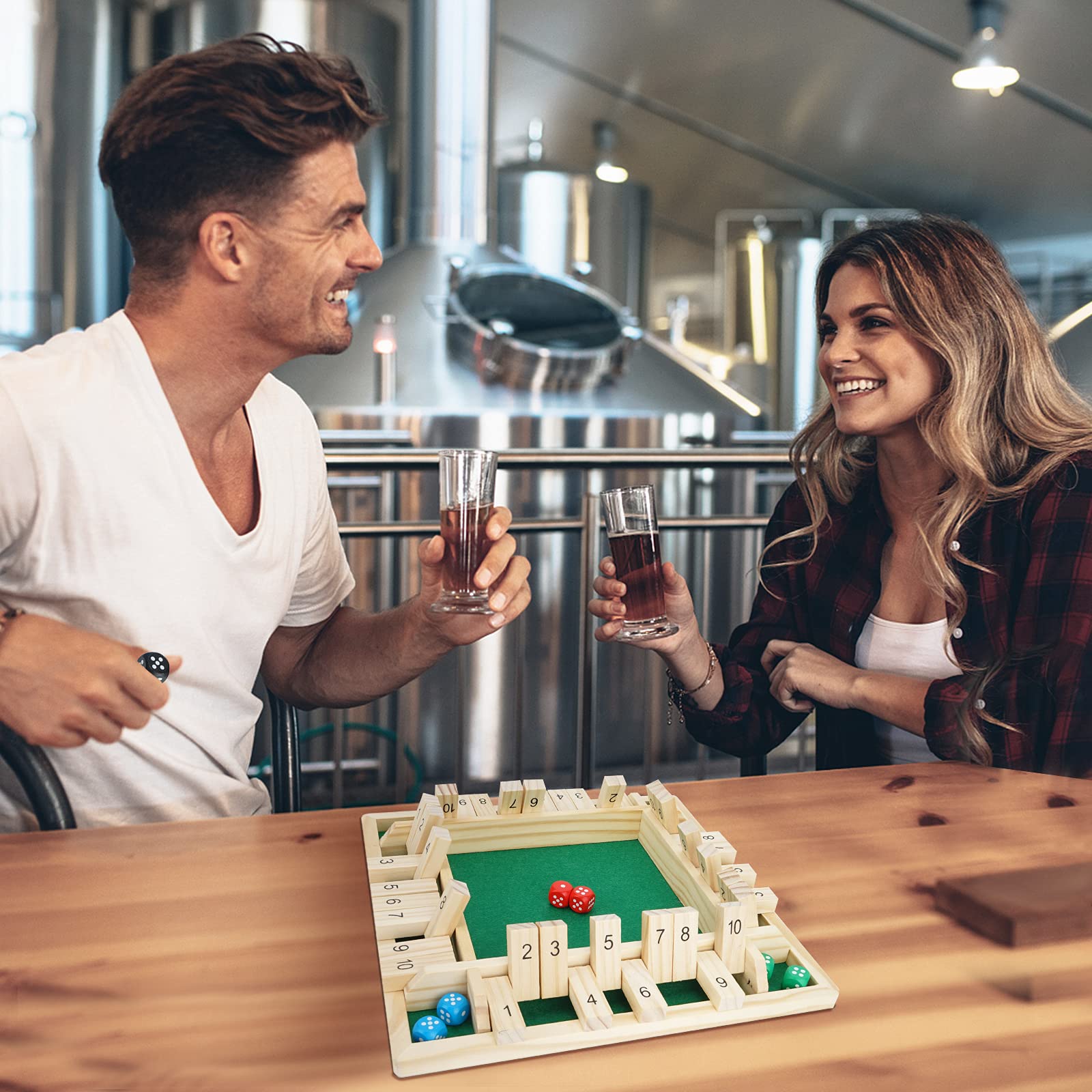 Win SPORTS Shut The Box Dice Game,Wooden Board Table Math Game for 1-4 Players,Classic Family Game with 12 Dices for Kids Adults Pub Classroom or Home(12 Inches)