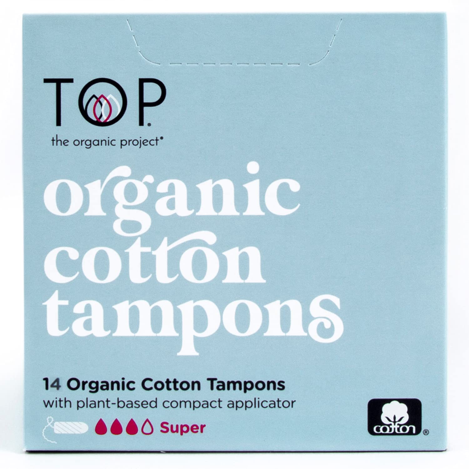 TOP the Organic Project: Cotton Tampons w/Plant Based Applicator (Comfort & Feel of Plastic) | (Unscented, Dye & Chemical Free. Safe, Thin & Superior Protection), Regular & Super (30)