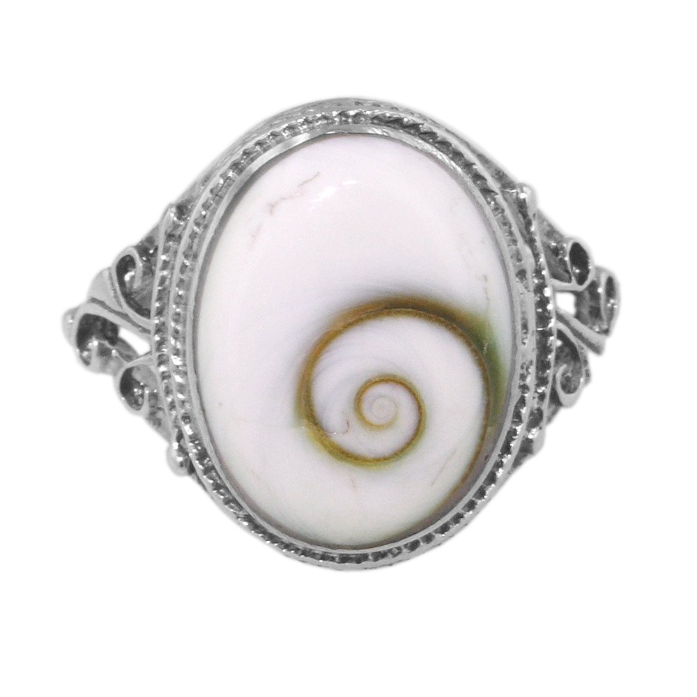 Vintage Style Sterling Silver Ring with Oval Eye of Shiva Shell Inlay