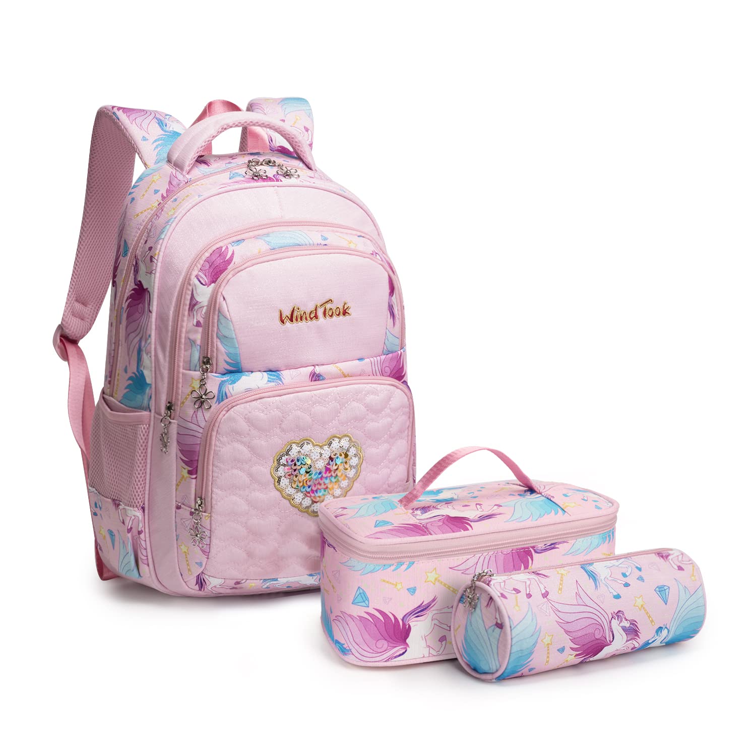 Windtook Kids School Backpack for Girls Elementary Student Bags with Insulated Lunch Bag Pencil Case 3 in 1 Bookbags