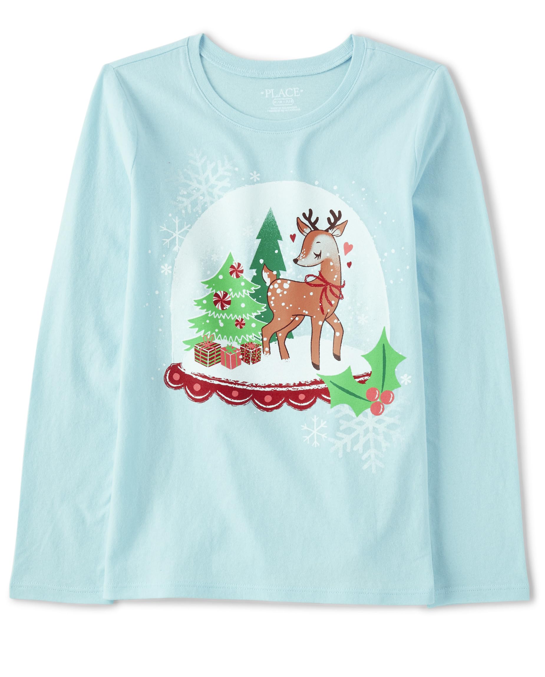 The Children's Place Girls' All Holidays Long Sleeve Graphic T-Shirts, Christmas Tree Snowglobe, Medium