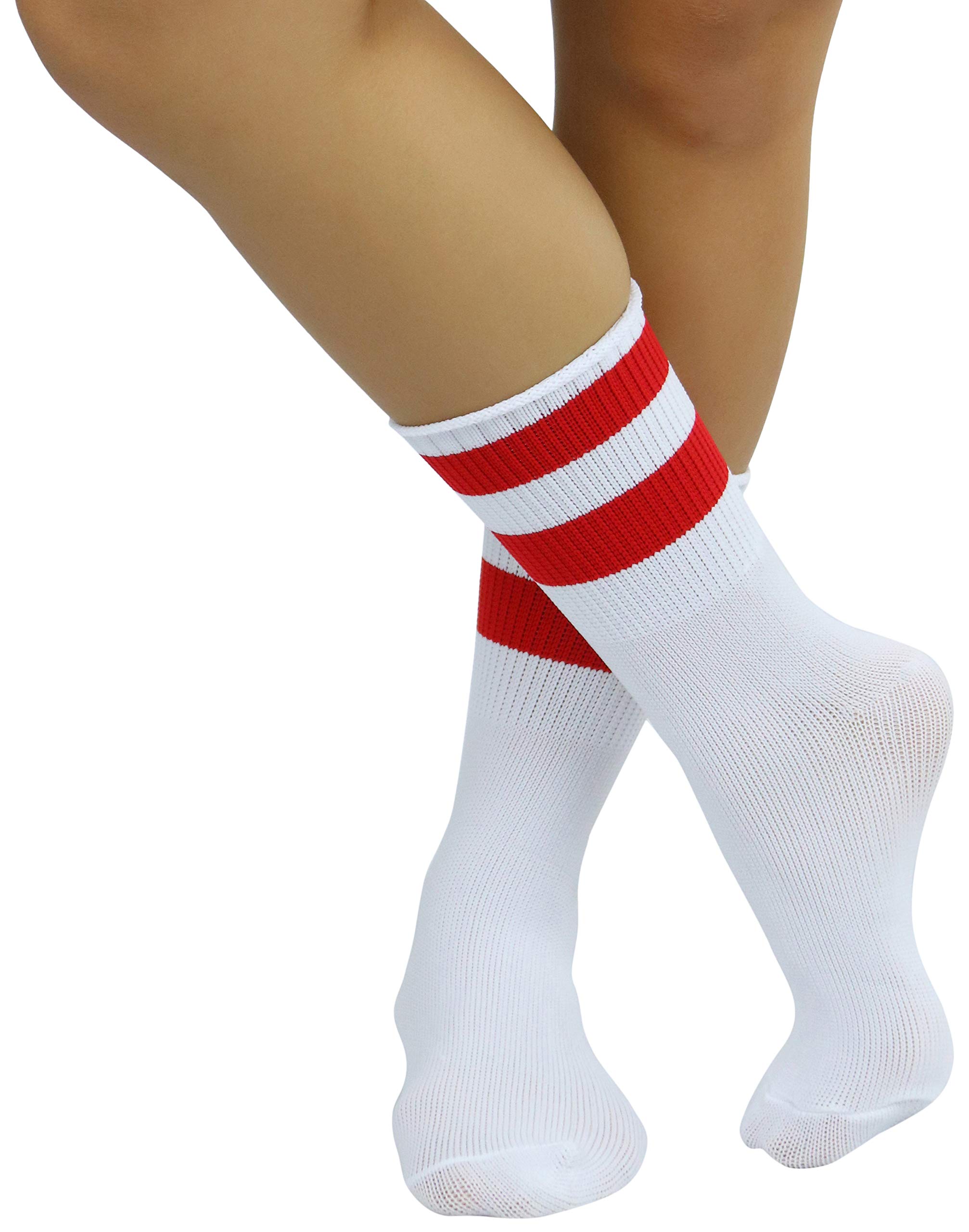 ToBeInStyle Women's Acrylic Ankle Hi With Striped Top - White/Red