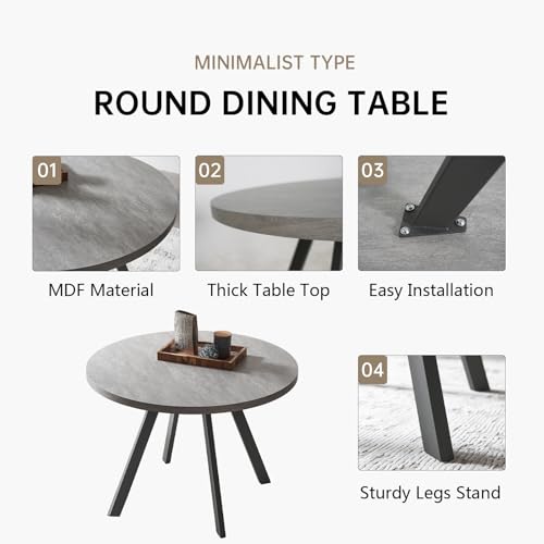 Zerifevni Round Dining Table and Chairs for 4, MDF Table and PU Chairs Set 4 for Kitchen, Living Room, Dining Room,Reception Room (Table with 4 Black Leg Chairs)
