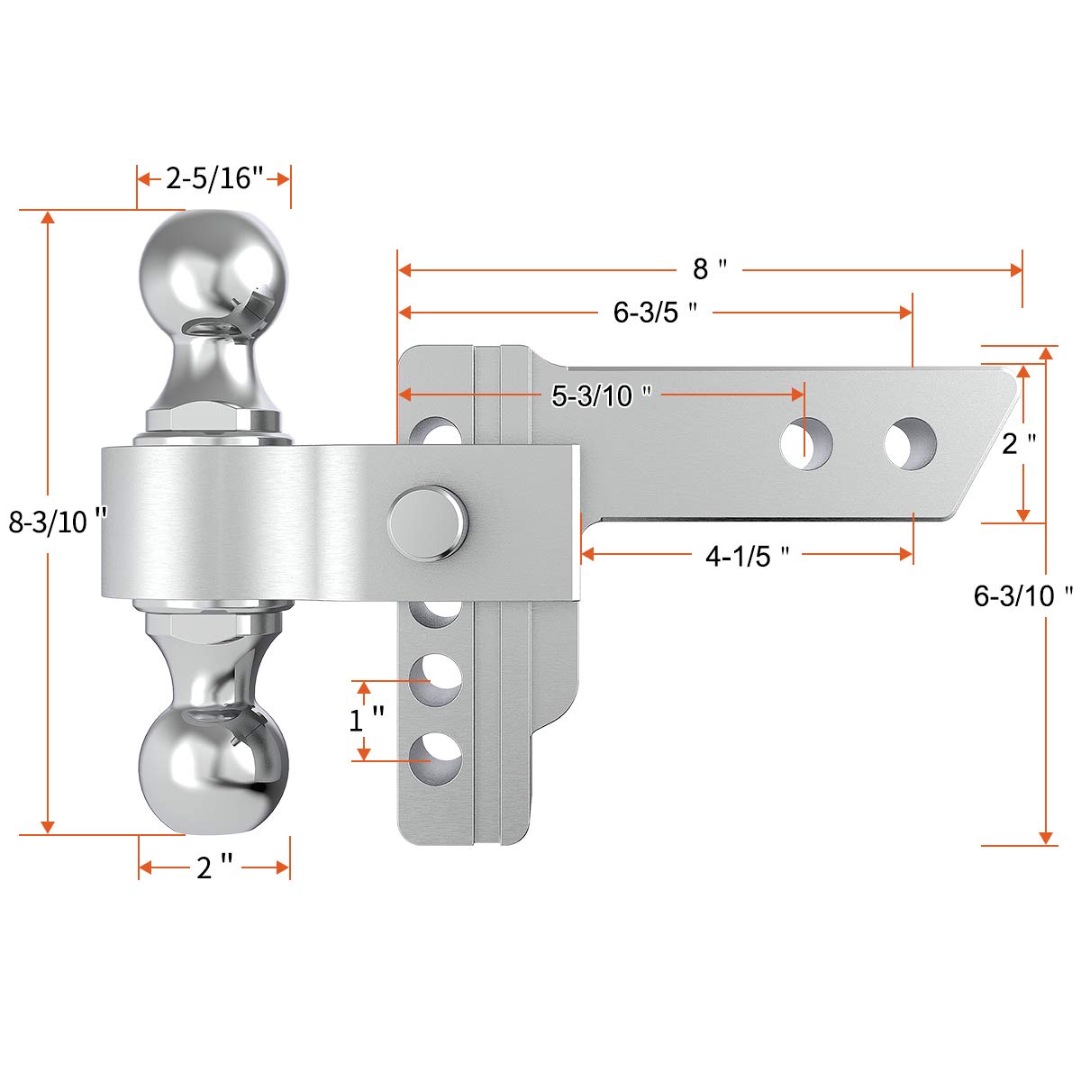 YITAMOTOR Hitches 4" Drop Adjustable Trailer Hitch Ball Mount Aluminum Alloy 2" Forged Shank & Steel Dual Combo Balls (2" & 2-5/16") with Double Keyed Locking Pins